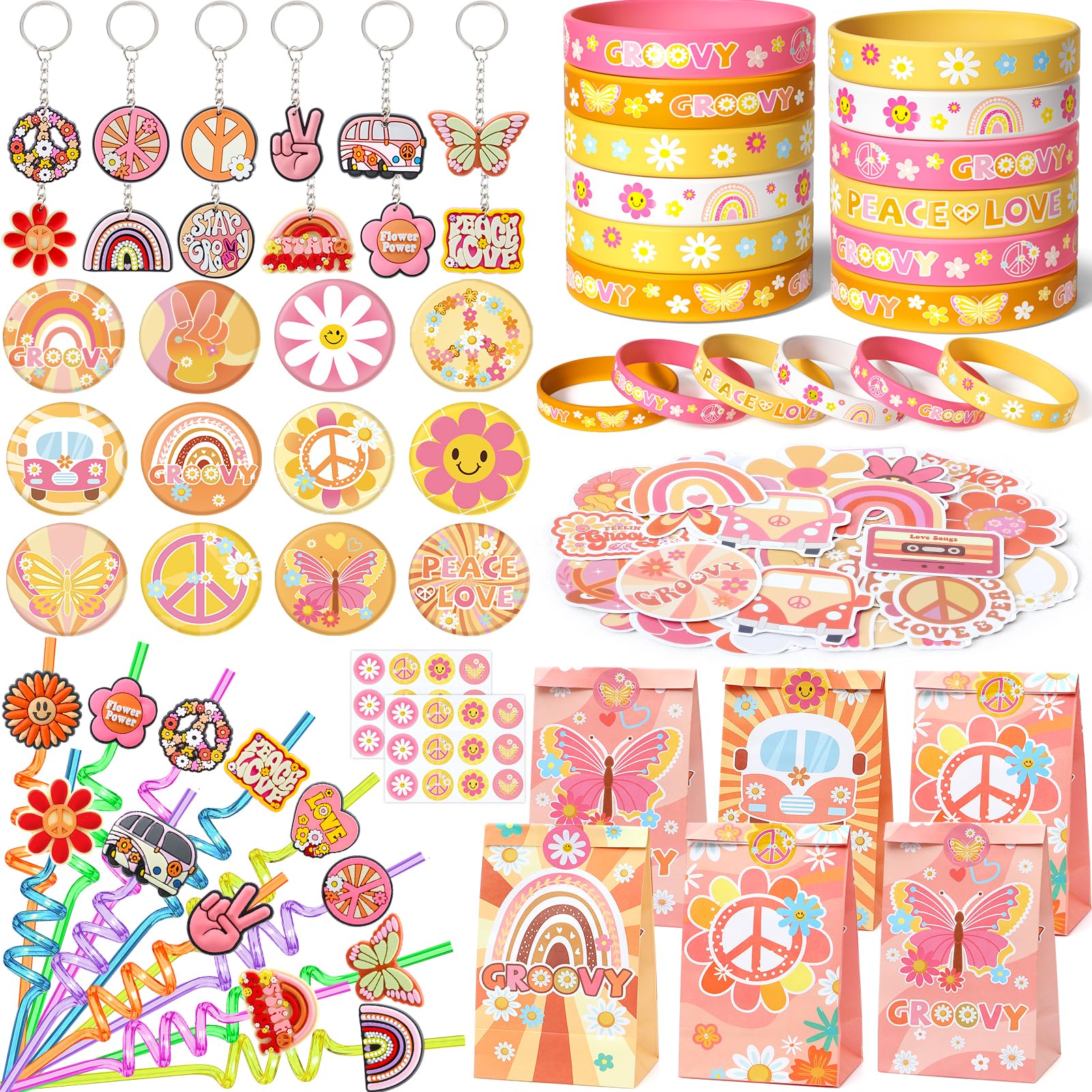 Amazon.com: ESAG Groovy Party Favors Retro Hippie Boho Birthday ...