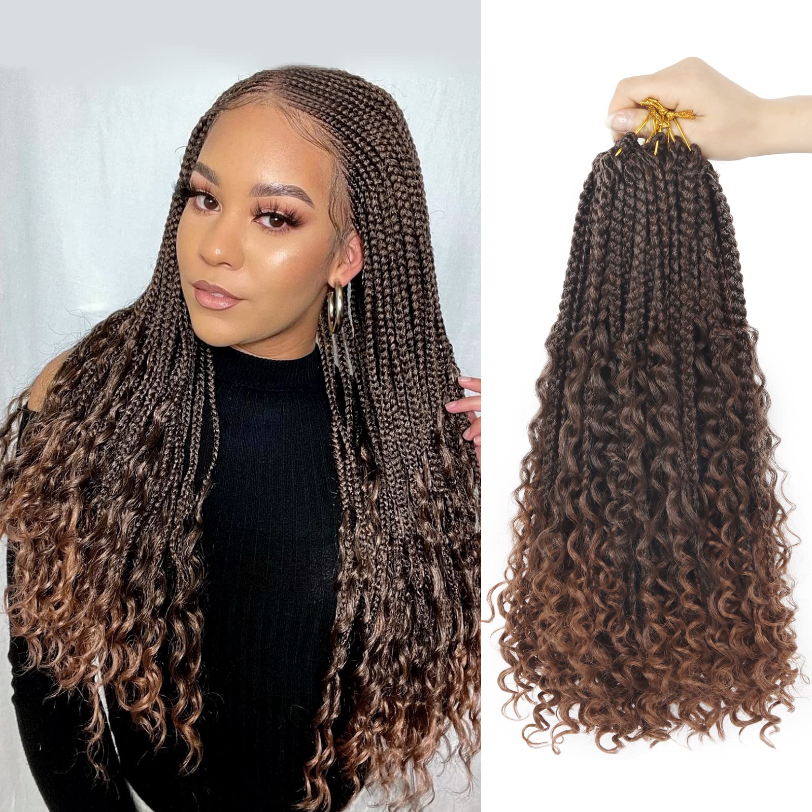 Goddess Box Braids Crochet Hair With Curly Ends 16 Inch Bohomian Box ...