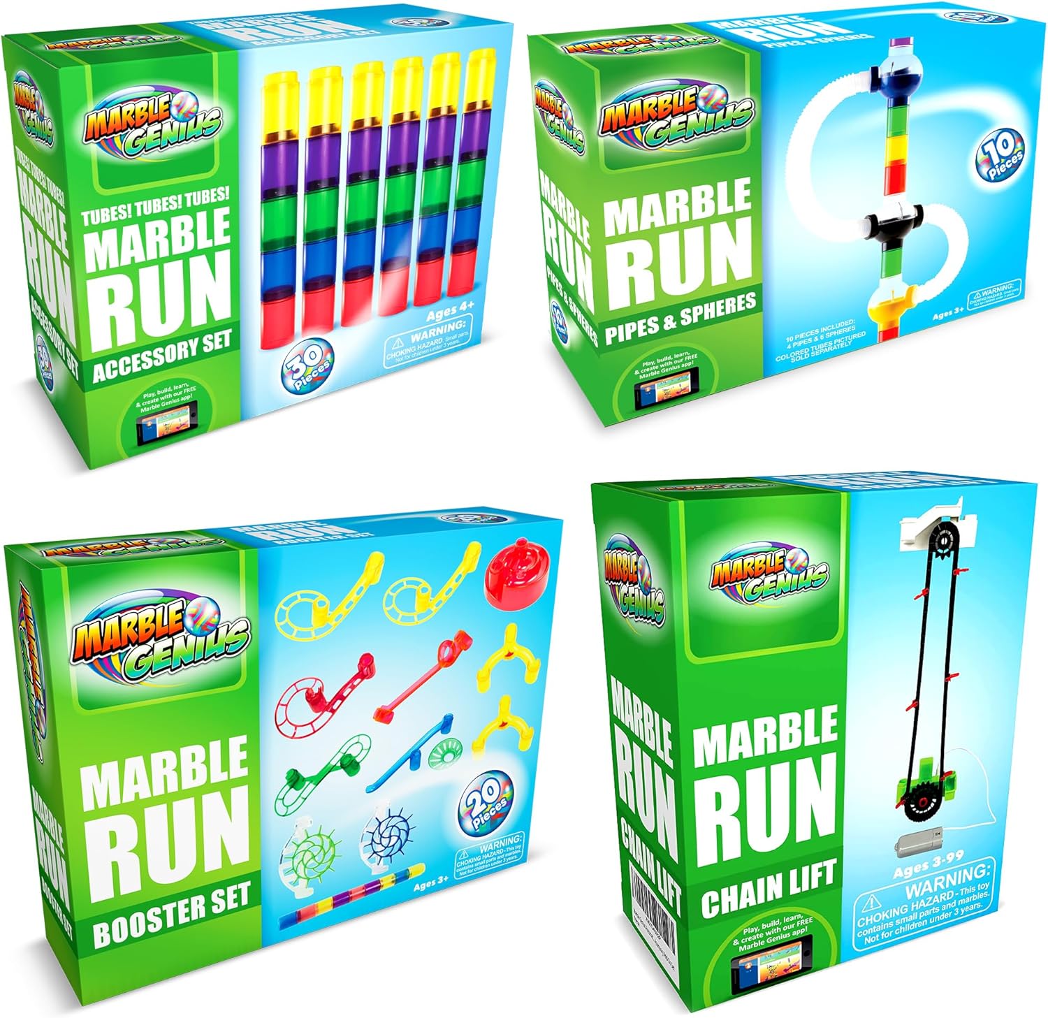 Amazon.com: Marble Genius Bundle: Marble Run Booster Set (20 Pieces ...