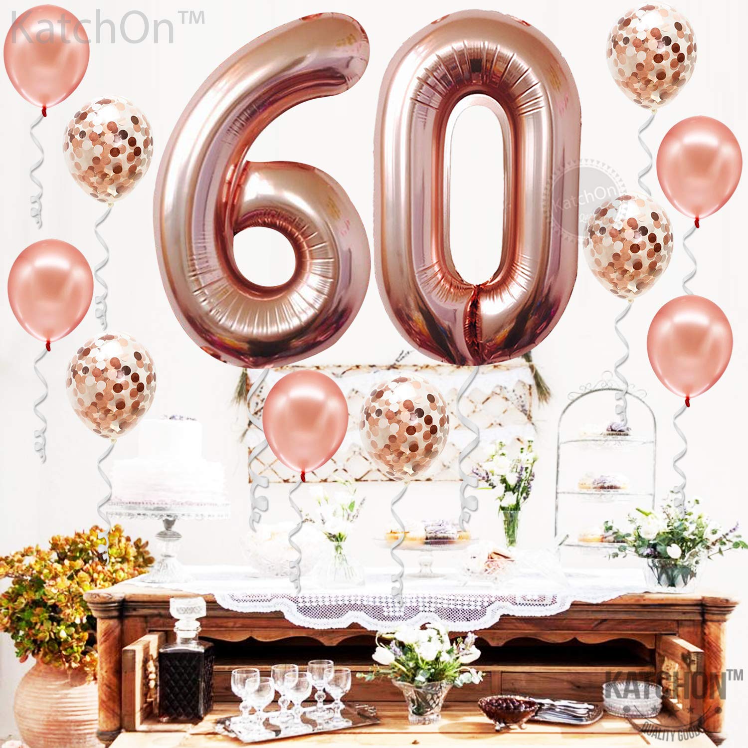 Big, Rose Gold 60 Balloon Numbers - Large, 40 Inch | 60 Birthday ...