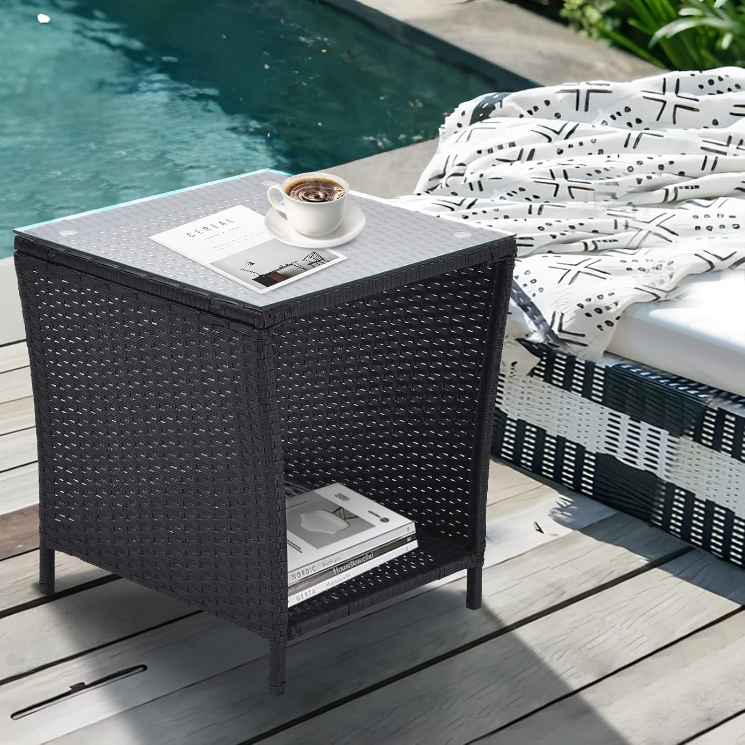 Amazon.com : SoarFlash Outdoor Patio Wicker End Table Square Side ...