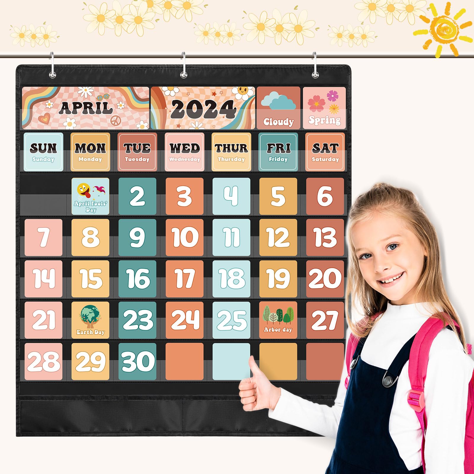Snapklik.com : 121 Pcs Classroom Calendar Pocket Chart Retro Groovy ...