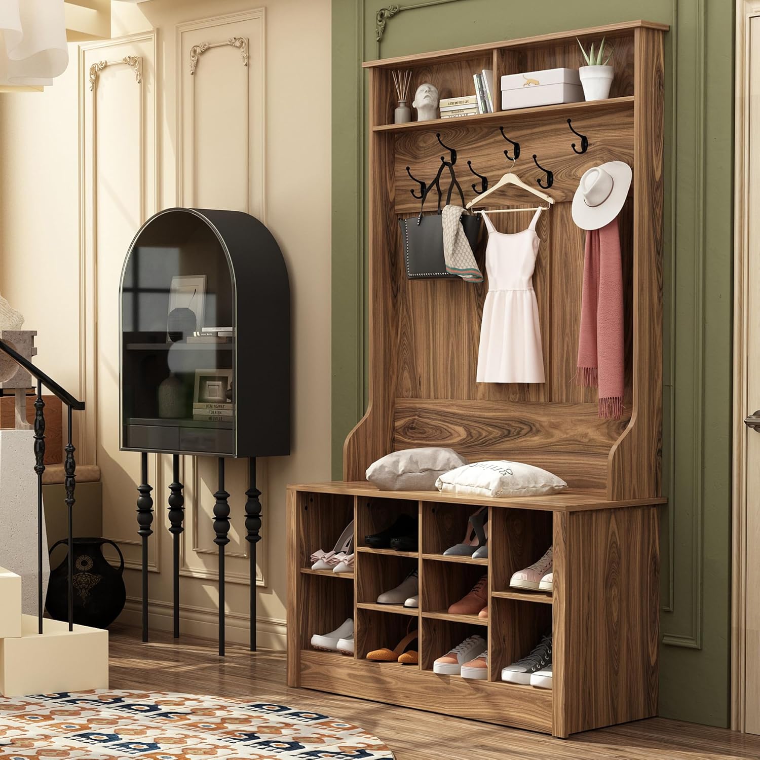 Amazon.com: Homsee Farmhouse Hall Tree with Storage Bench, 4-in-1 ...