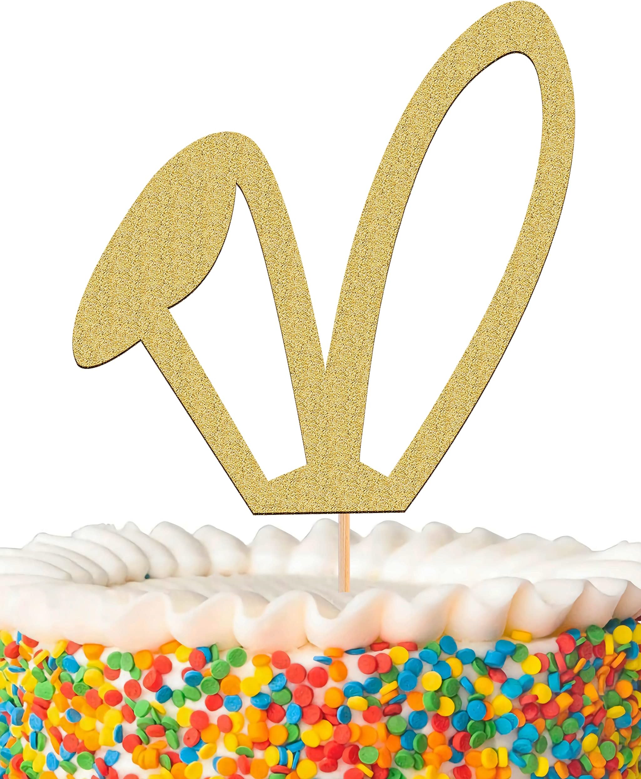 Amazon.com: MYAMPED Bunny Ears Cake Topper - Glitter Golden Easter ...