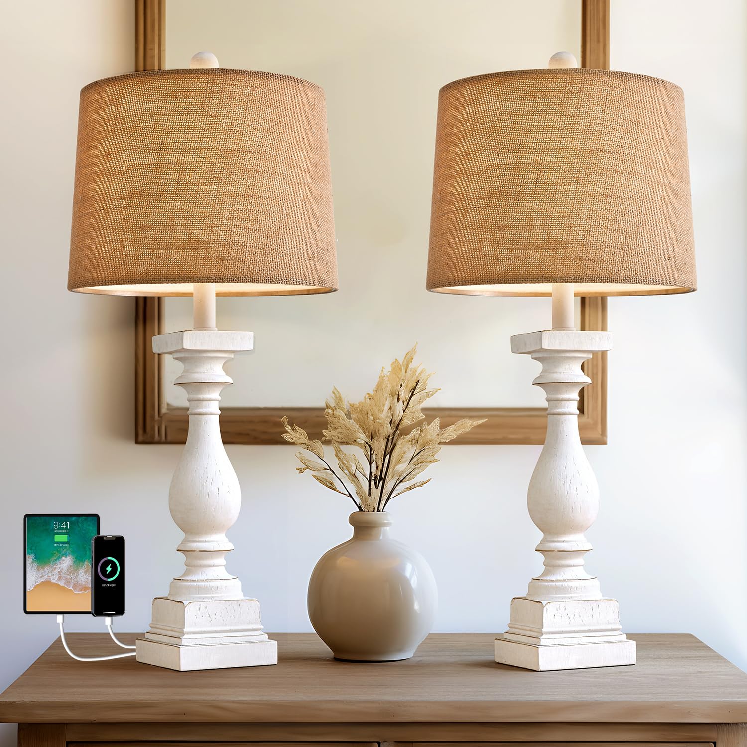 Snapklik.com : BOBOMOMO 27 USB A+C Farmhouse Table Lamp Set Of 2 ...
