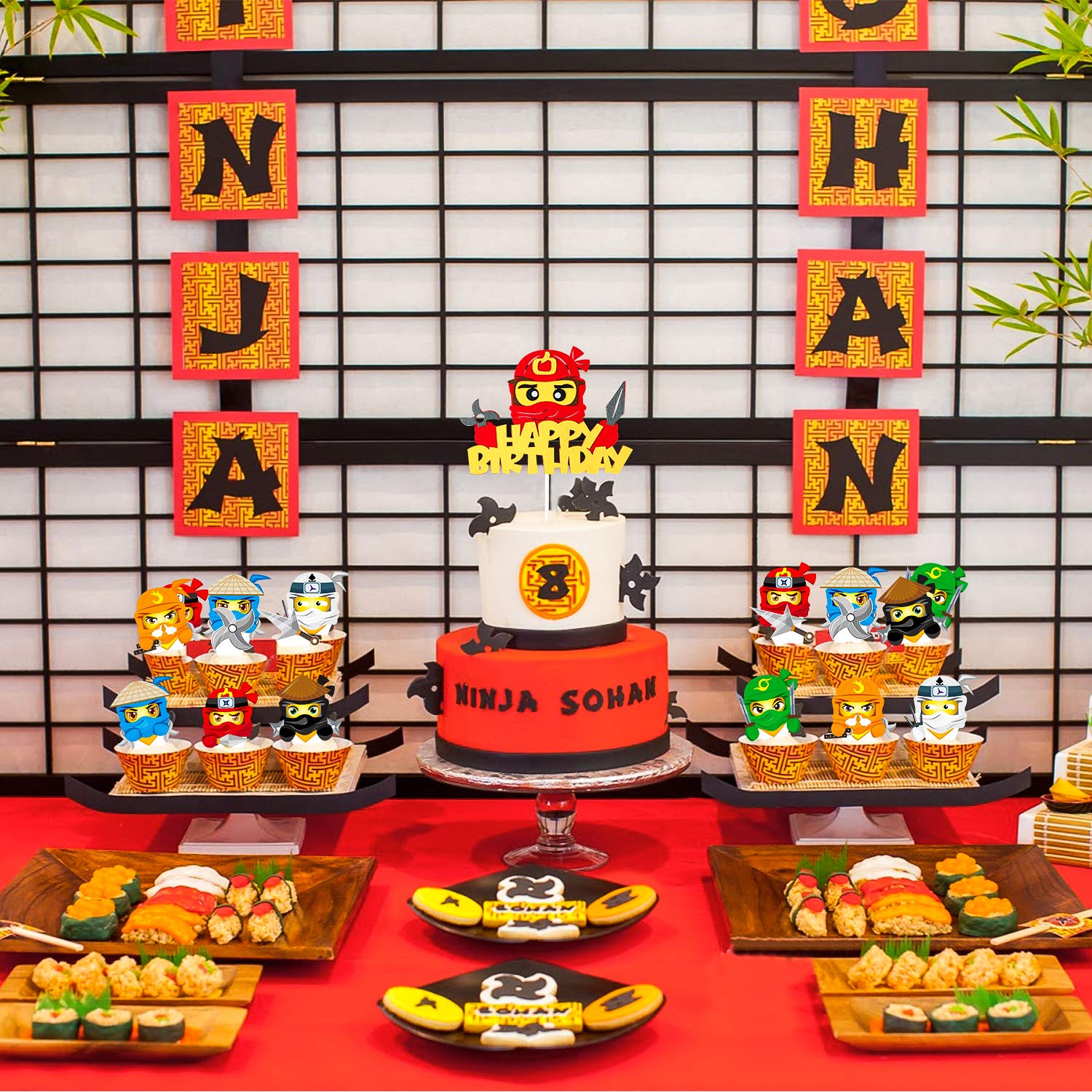 49Pcs Ninja Cake Toppers, Ninja Themed Party Cake Decorations, Happy ...