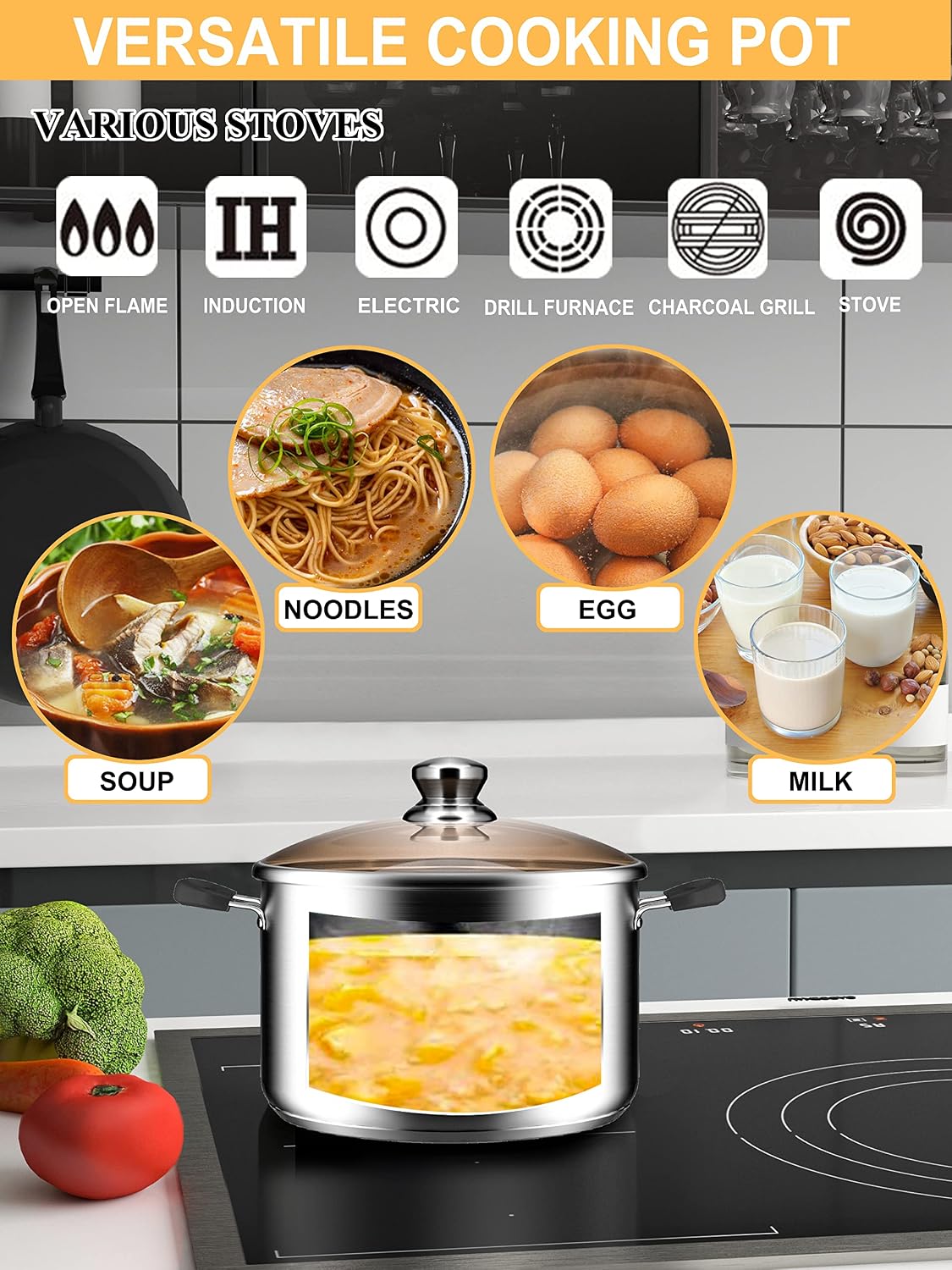 VENTION Stainless Steel Stock Pot with Lid, Induction Cooking Pot ...