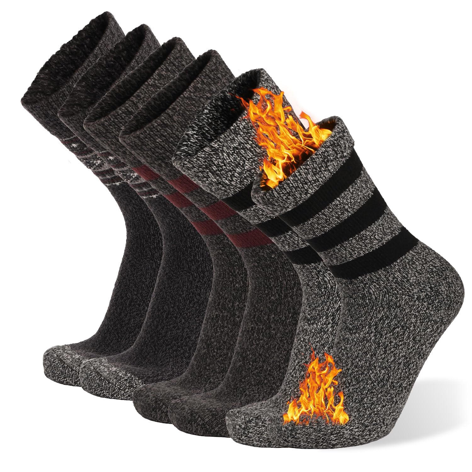 Amazon.com: AOLIWEN 3 Pairs Mens Warm Socks Thermal Winter Thick Crew ...