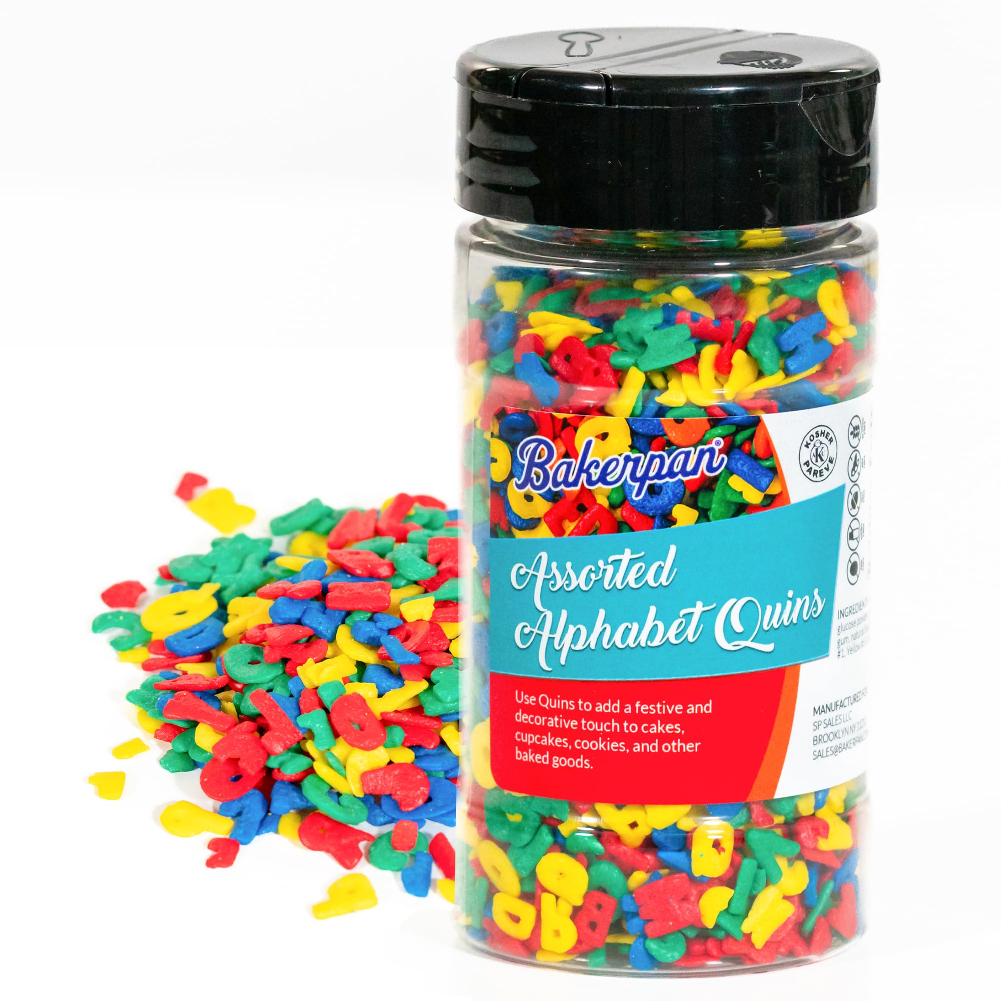 Amazon.com: Bakerpan Quins Sprinkles for Cake Decorating - Alphabet ...