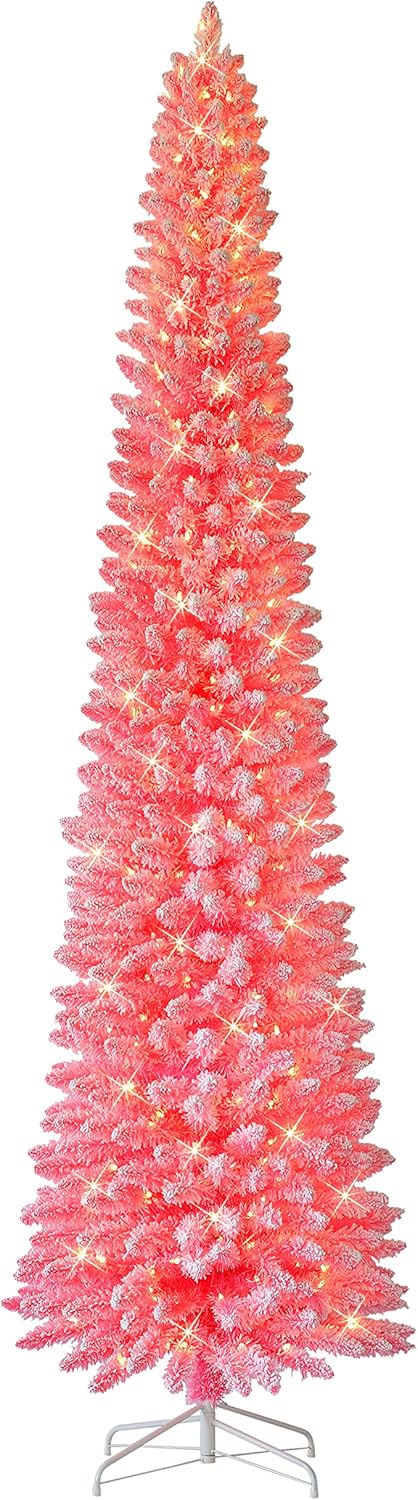 Amazon.com: 9 ft Pre-lit Flocked Fashion Pink Pencil Tree, 1031 Tips ...