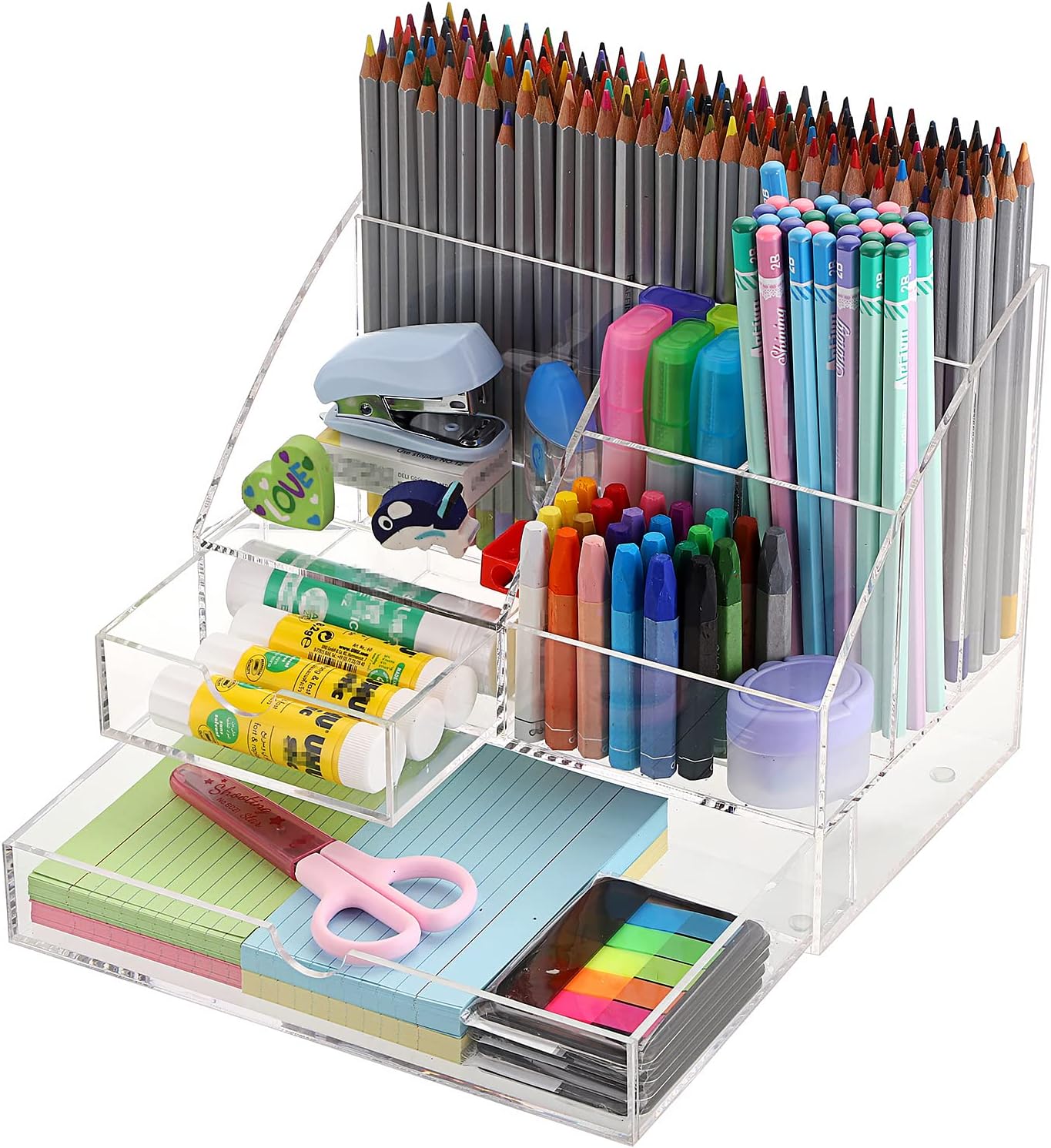 Amazon.com: BTSKY Acrylic Desk Organizer with 2 Drawer, Clear Plastic ...