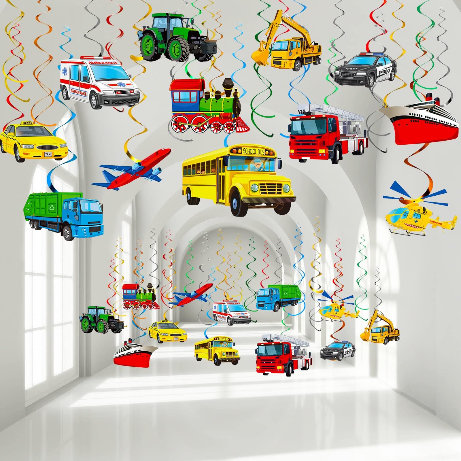 Amazon.com: HaPiBiDesign Transportation Party Decorations Kit - Banners ...