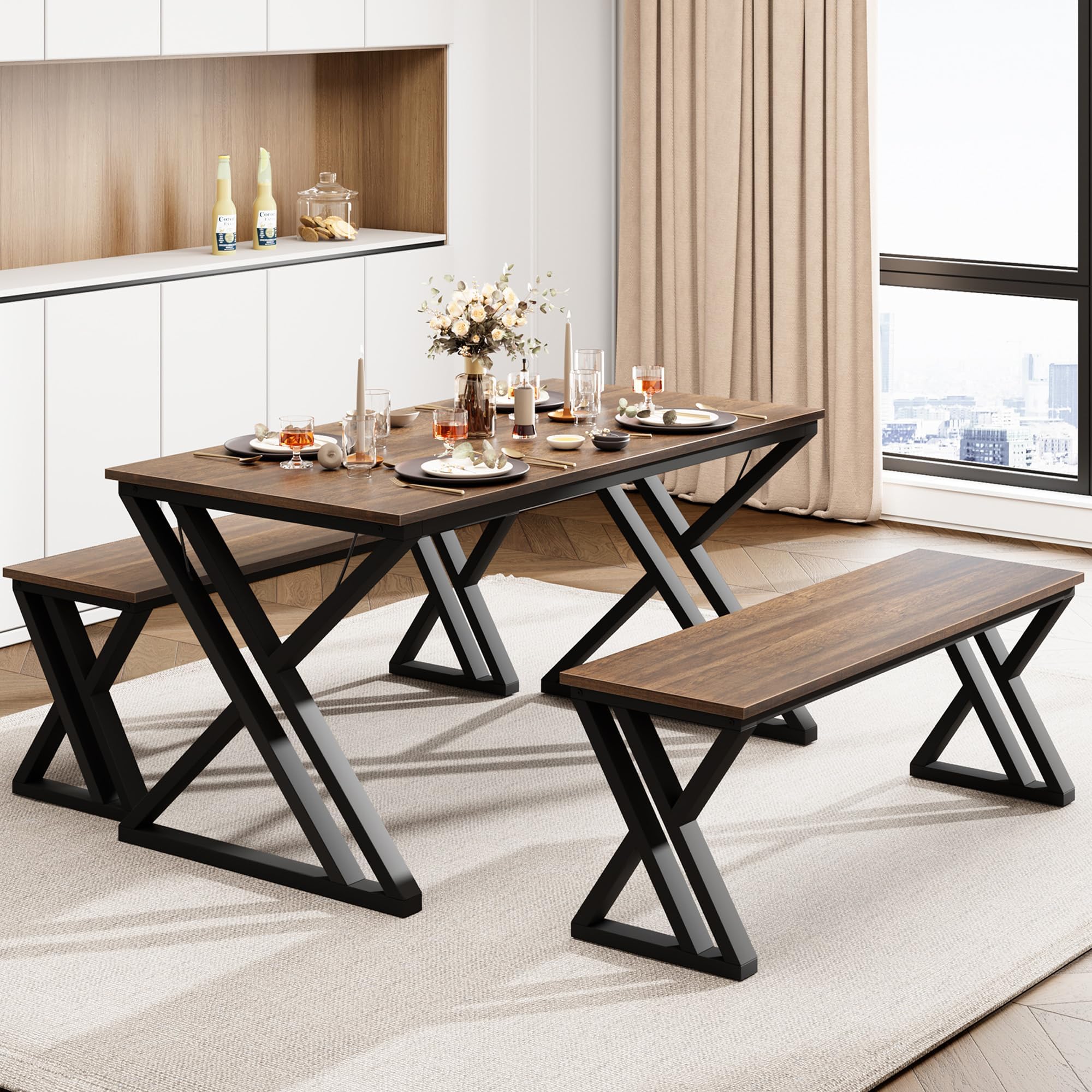 Amazon.com - GAOMON 55" Dining Table Bench Set for 4-6, Kitchen Table ...