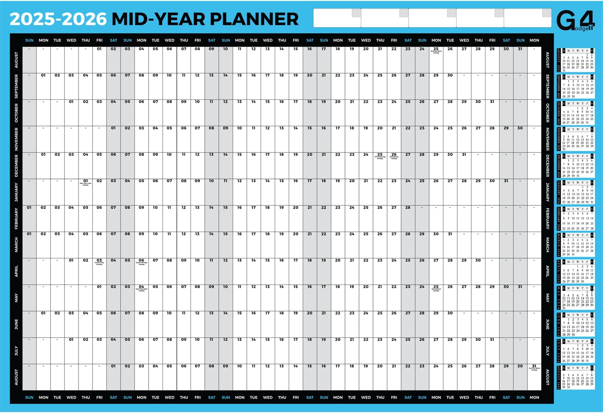 G4GADGET Academic Wall Planner 2025-2026 Laminated | Large A1 Yearly ...