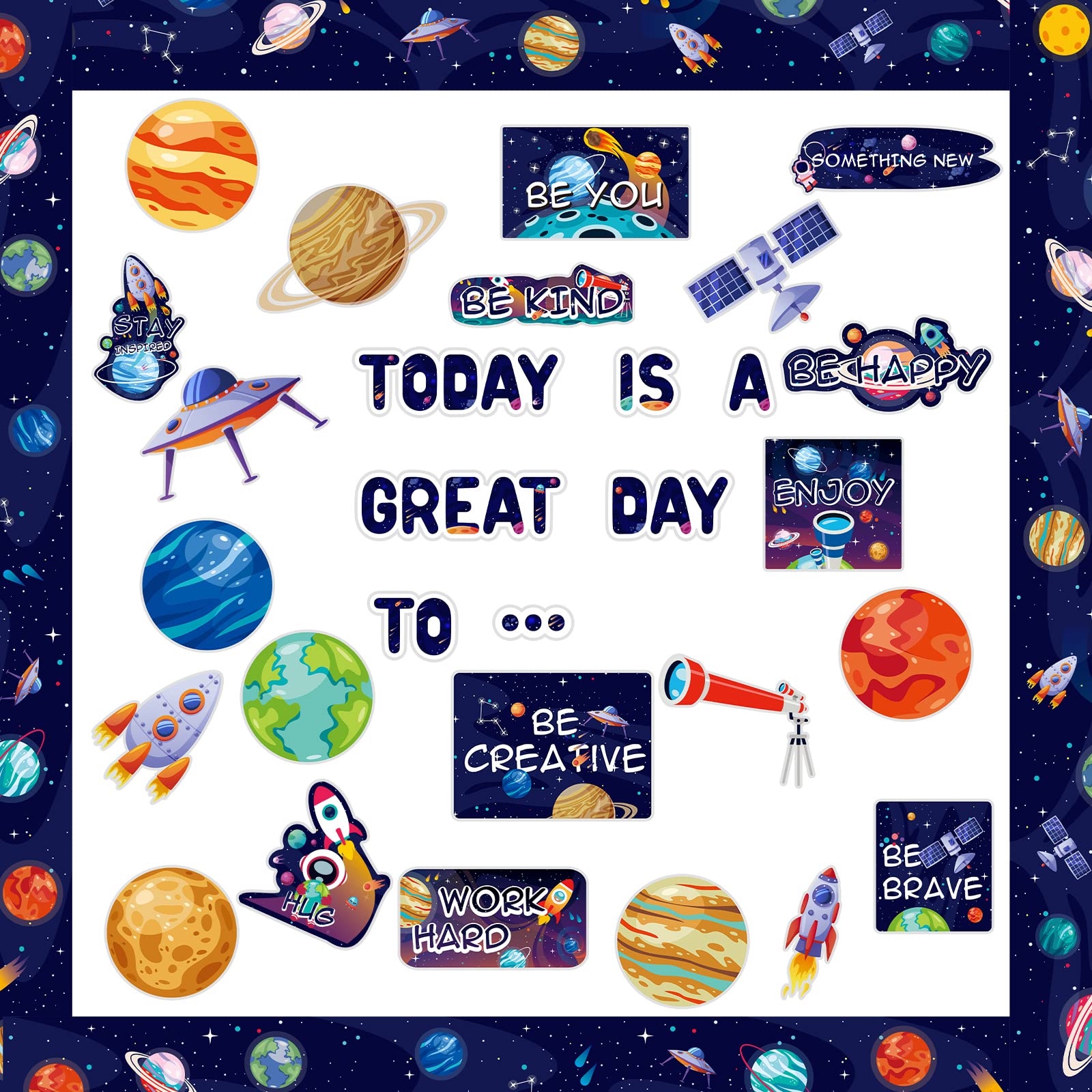 Amazon.com : Harloon 41 Pcs Space Themed Classroom Bulletin Board Sets ...