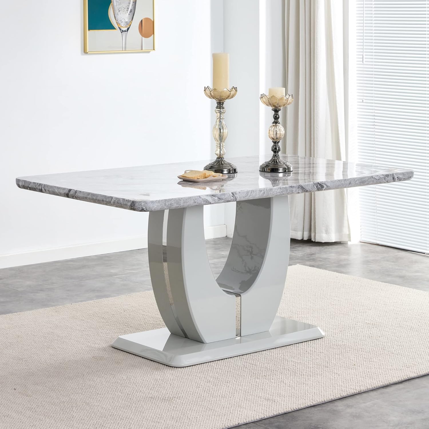 Amazon.com - Pvillez 63" Modern Grey Imitation Marble Grain Dining ...