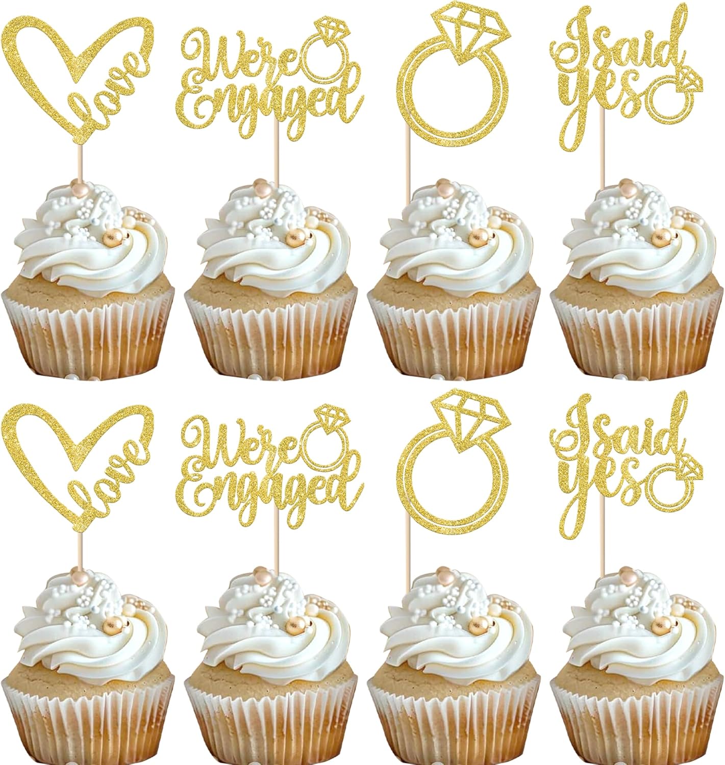 Amazon.com: Rsstarxi 24 Pack We're Engaged Cupcake Toppers Diamond Ring ...