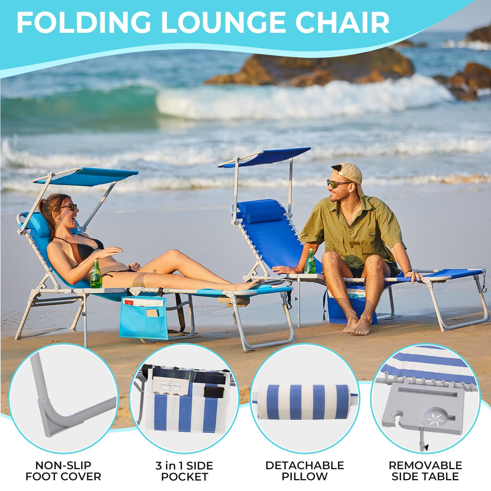 #WEJOY Patio Chaise Lounge Chair with 5 Adjustable Position, Shade ...