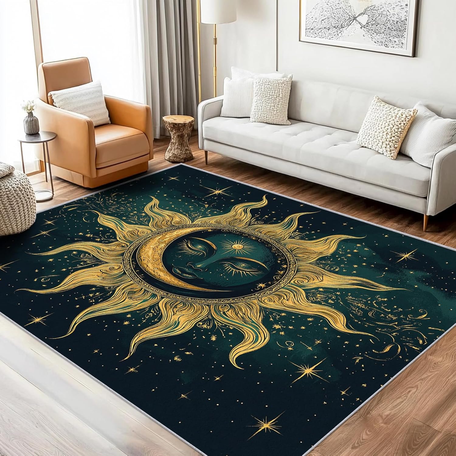 Amazon.com: NejTrenzy Celestial Rug 5x7, Washable Sun Moon Star Rugs ...