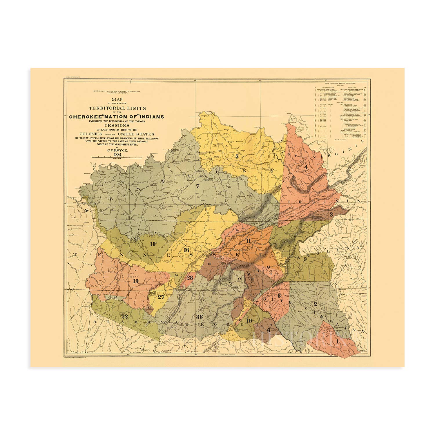 Buy HISTORIX Vintage 1884 Cherokee Indian Map - 24x30 Inch Vintage Map ...