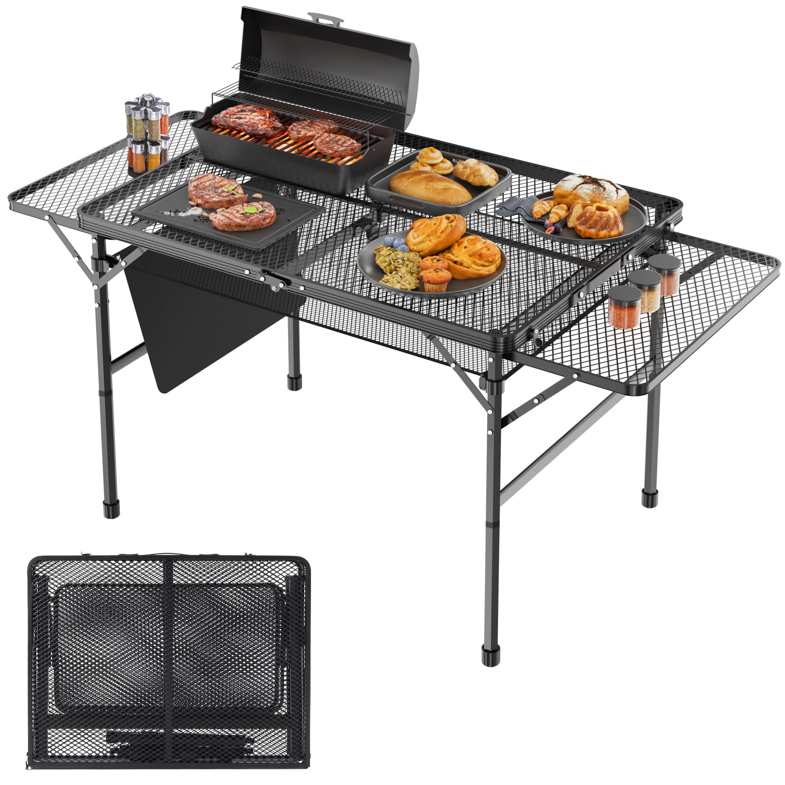 Folding Table with 2 Wing Panels, 3x2 FT Camping Table with Mesh ...