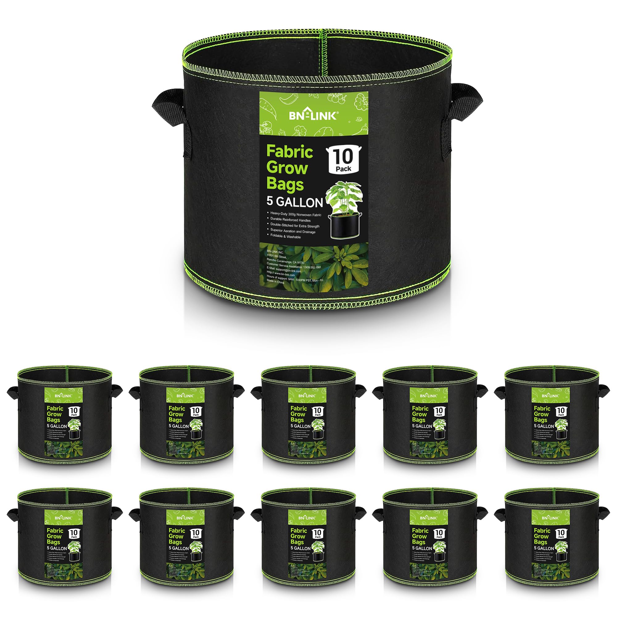 Amazon.com : BN-LINK 10-Pack 5 Gallon Grow Bags Heavy Duty 300G : Patio ...