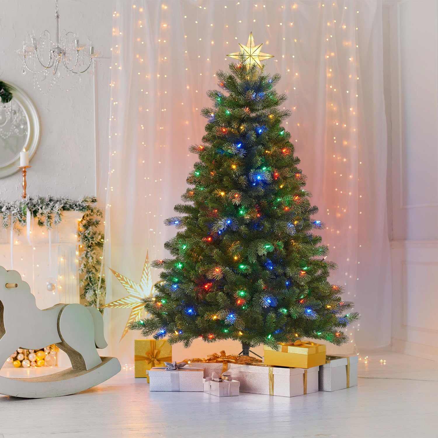 Honeywell Árbol de Navidad artificial preiluminado de abeto Crestone de ...