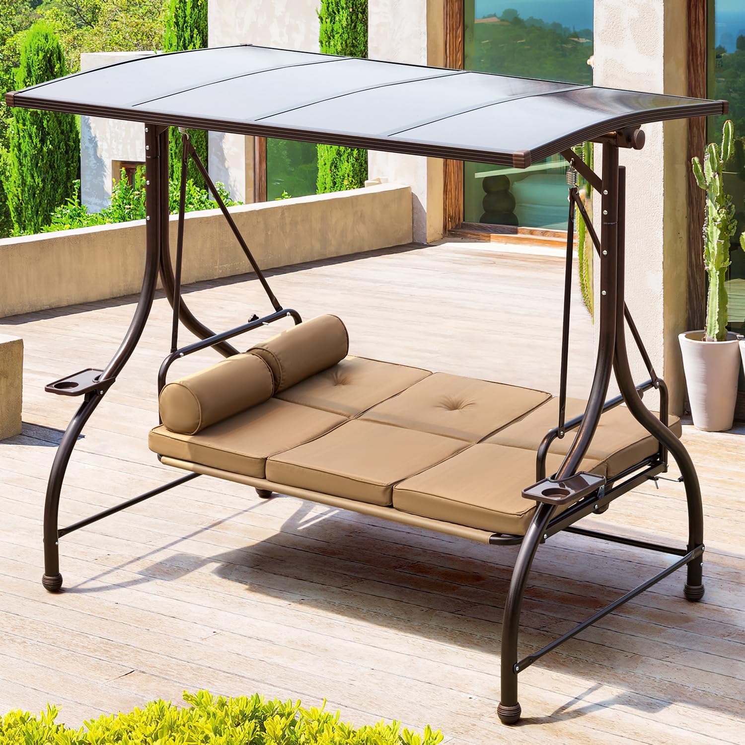 MELLCOM Balancelle de terrasse d'extérieur avec toit rigide, balancelle ...