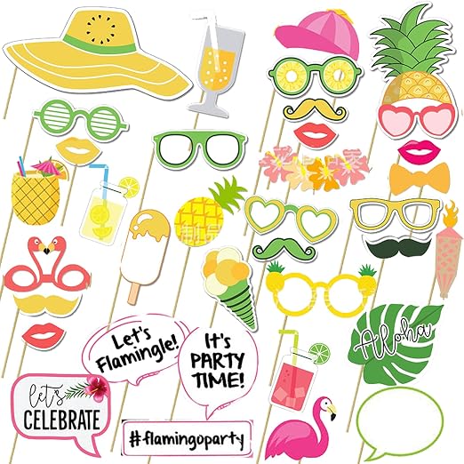 Amazon.com: CPTBAG 35PCS Aloha Pineapple Photo Booth Props Summer Fruit ...