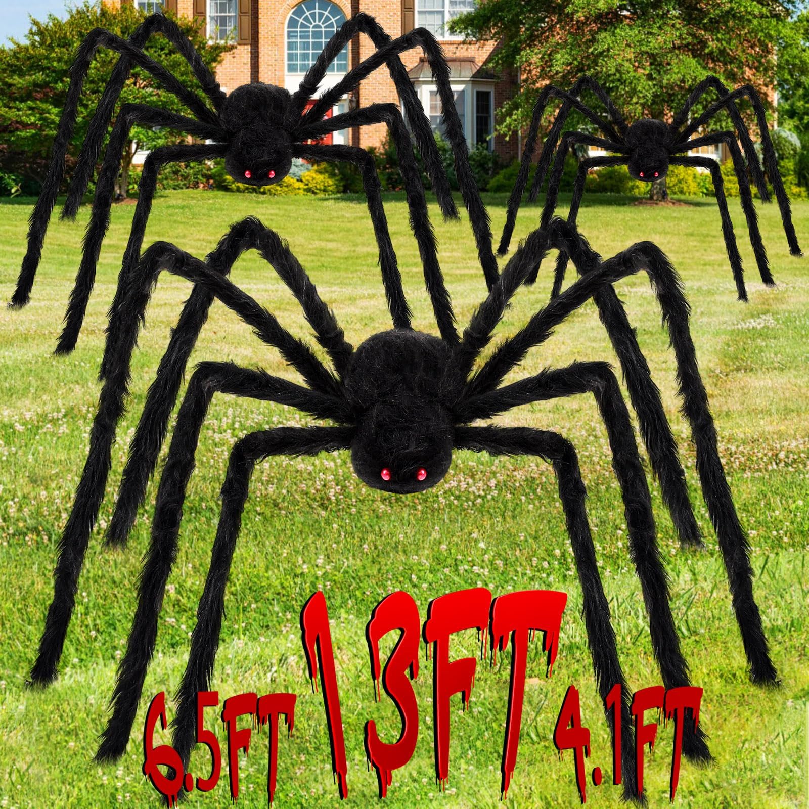 Amazon.com : Wettarn 3 Sizes Giant Spider Halloween Spider 13 ft, 6.6 ...