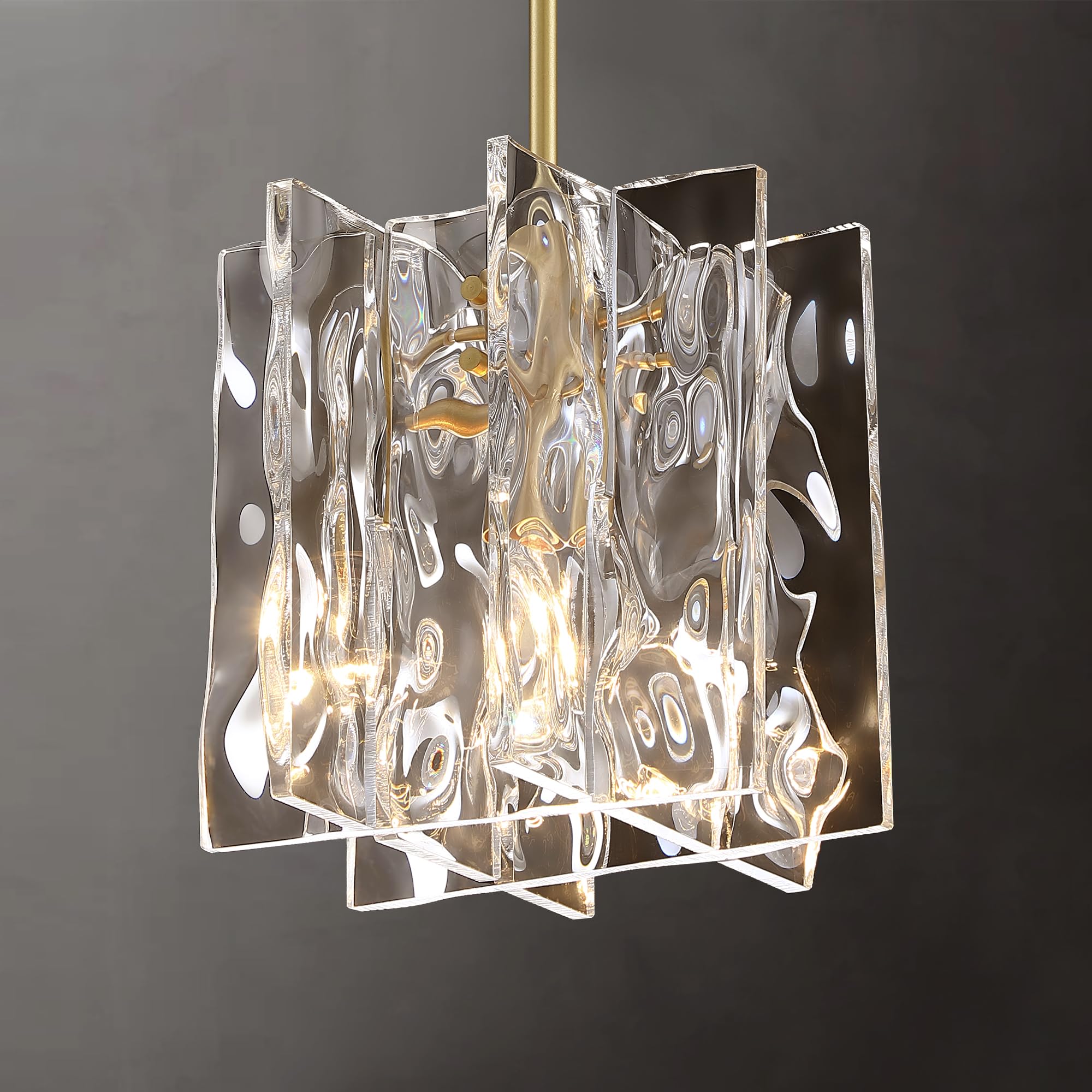 Untrammelife 1-Light Gold Pendant Light, Modern Contemporary Square ...