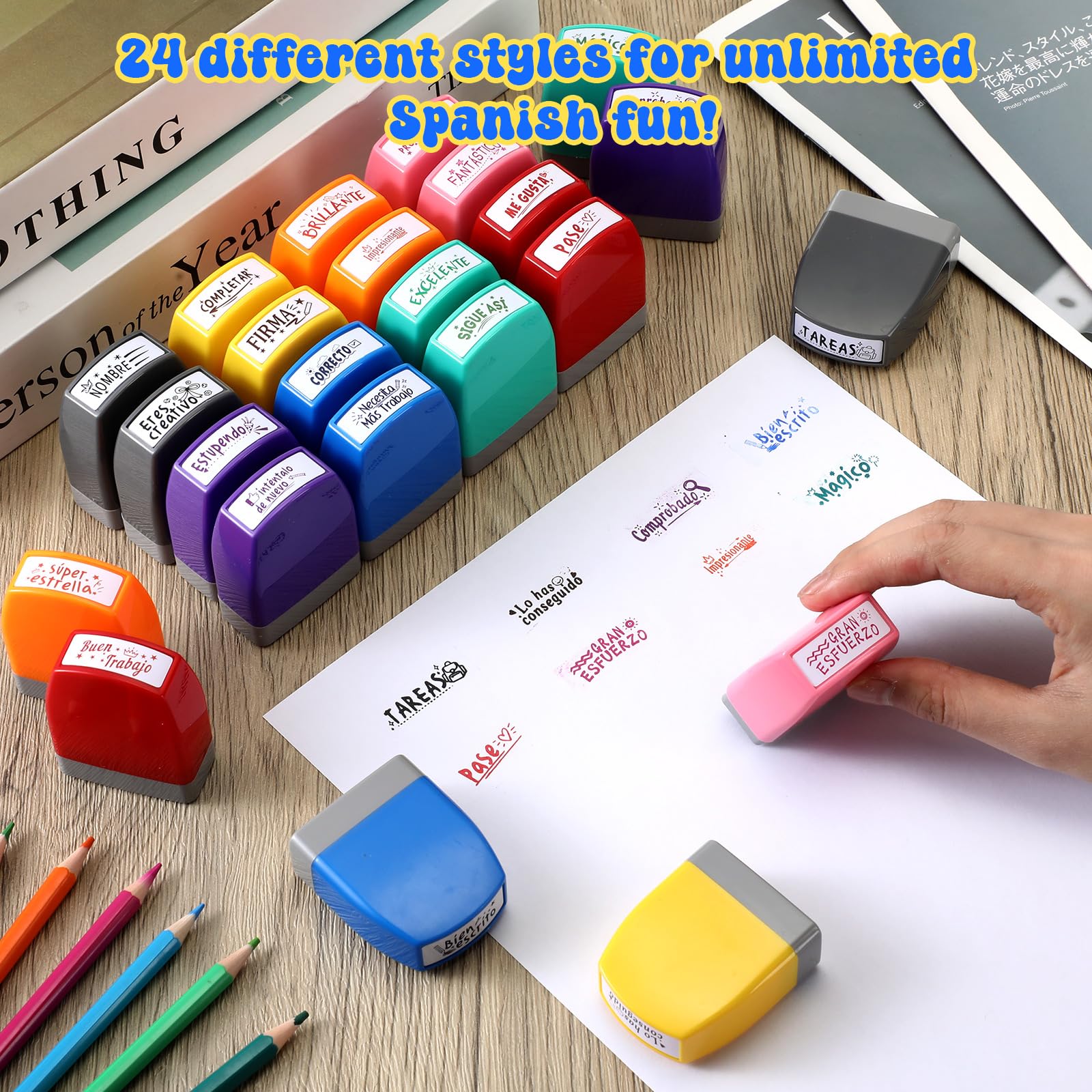 Snapklik.com : 24 Pcs Teacher Stamps Spanish Teacher Grading Stamp Bulk ...