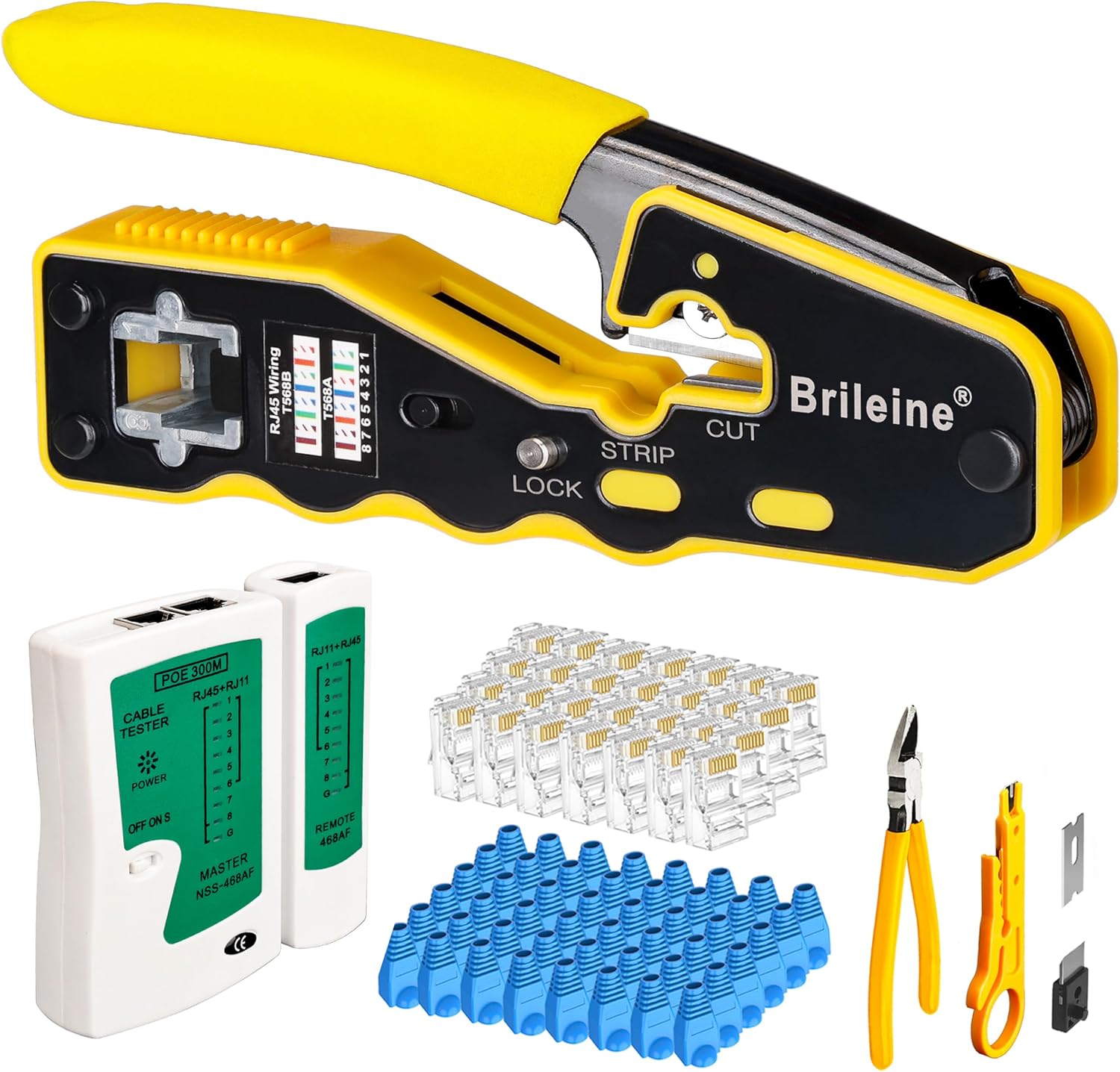 Brileine Pass Through RJ45 Crimping Tool Kit, Cat 6 Pass Through ...