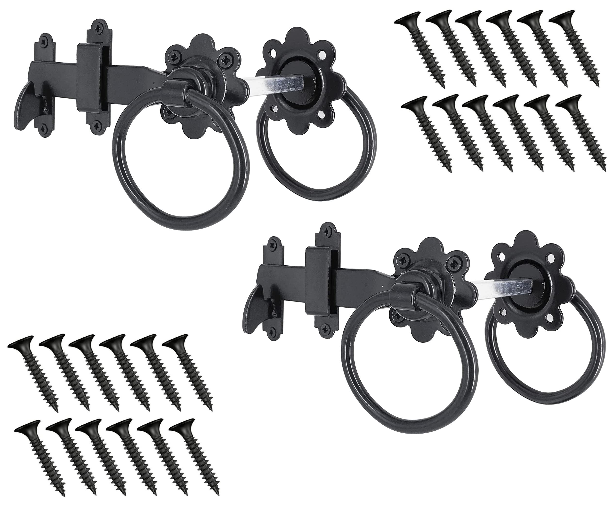 TERF Heavy Duty Ring Gate Latch Door Lock Black Ring Handle Garden Gate ...