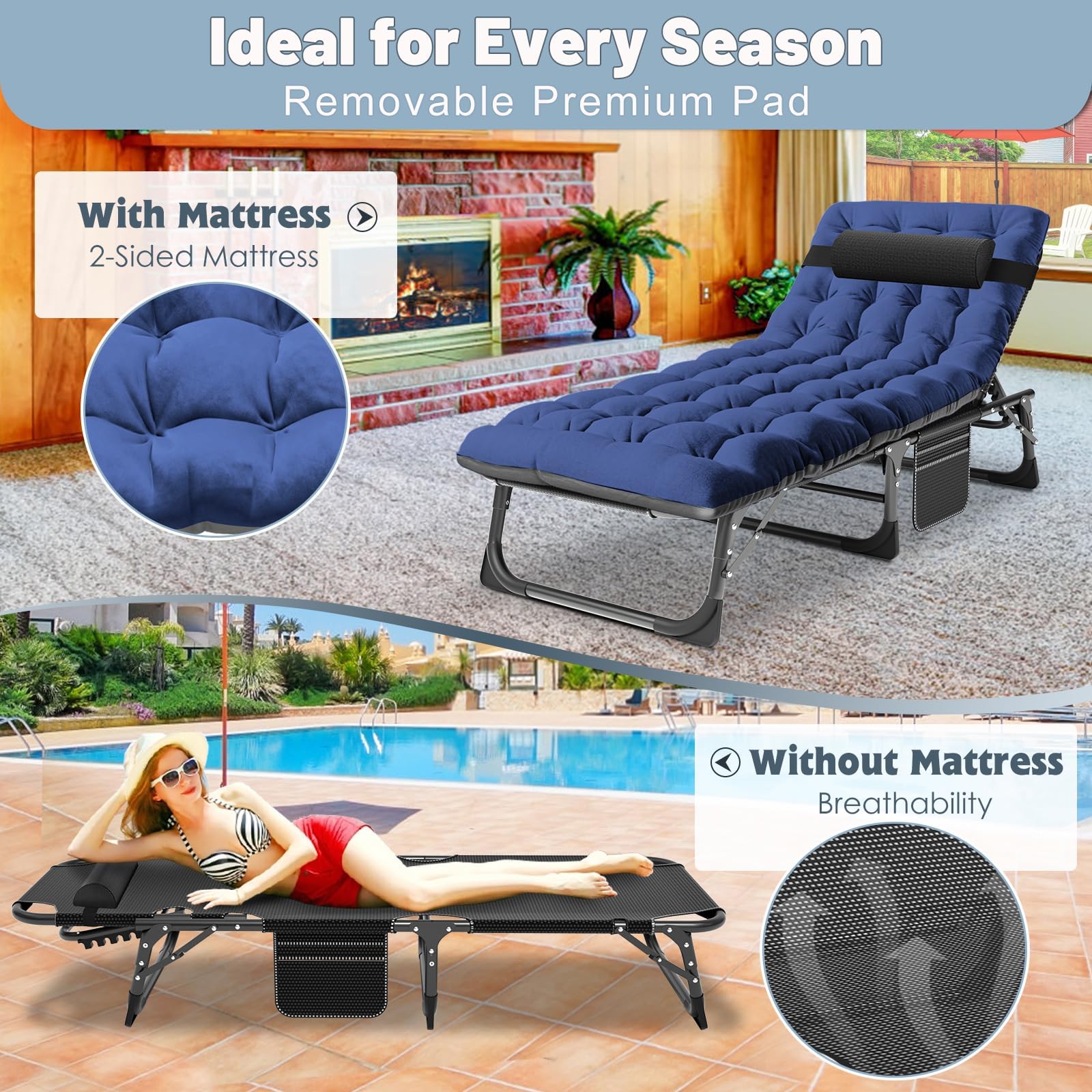 Snapklik.com : Sleeping Cots For Adults, 5-Position Folding Chaise ...