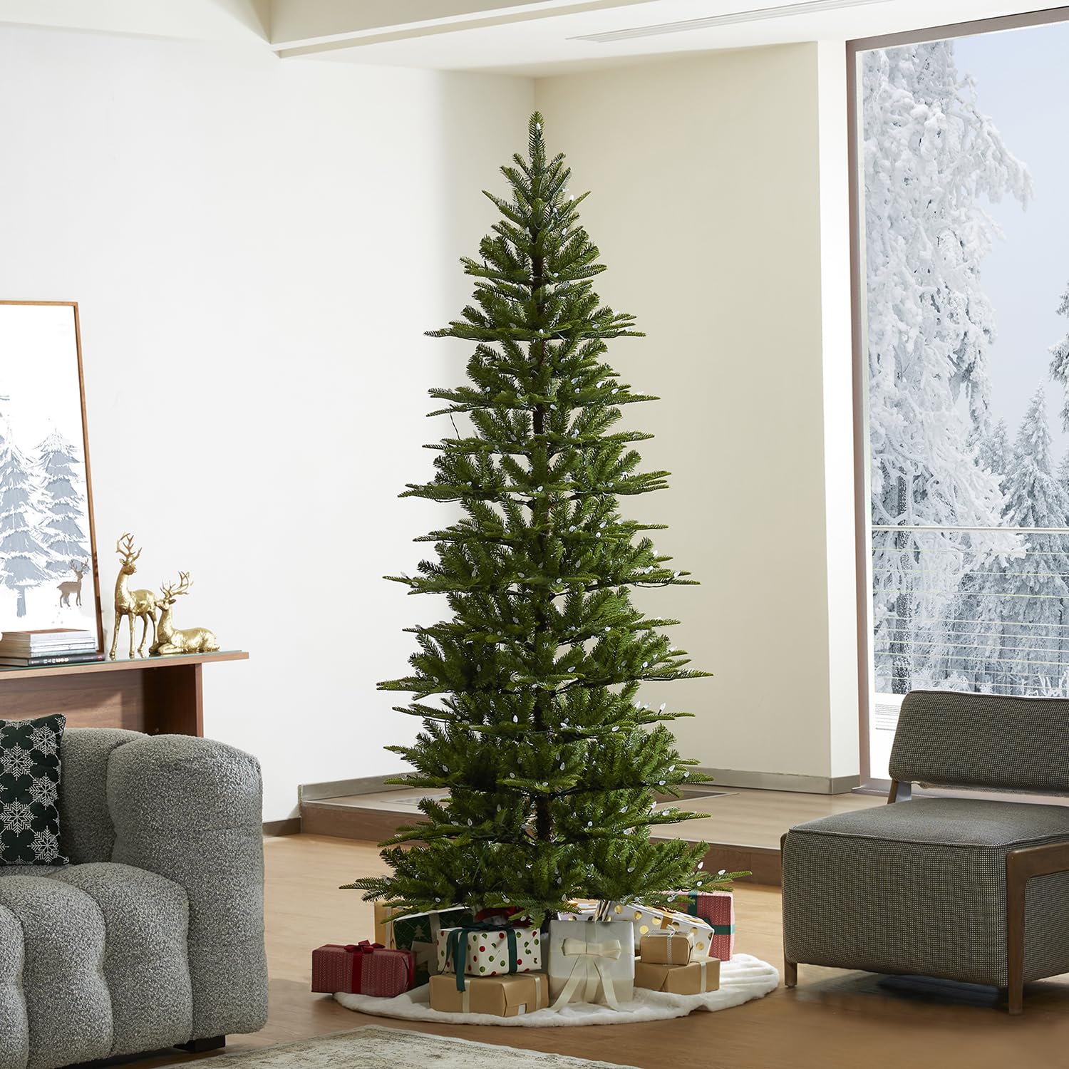 Amazon.com: Glitzhome 7.5ft Pre-Lit Green Slim Fir Christmas Tree ...