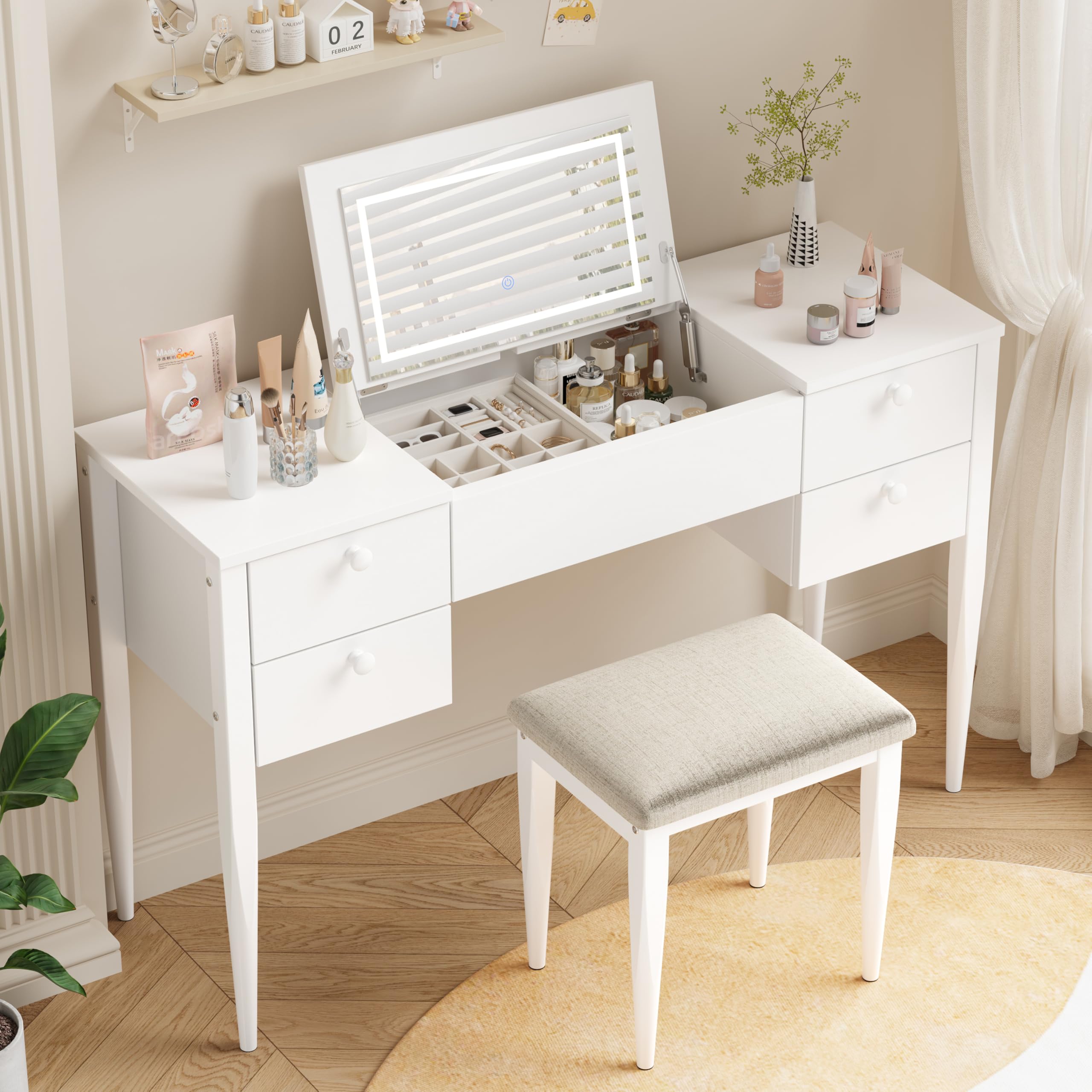 Amazon.com: GAOMON Makeup Vanity Desk with Mirror and Lights, 3 in 1 Make Up Vanity Table with ...