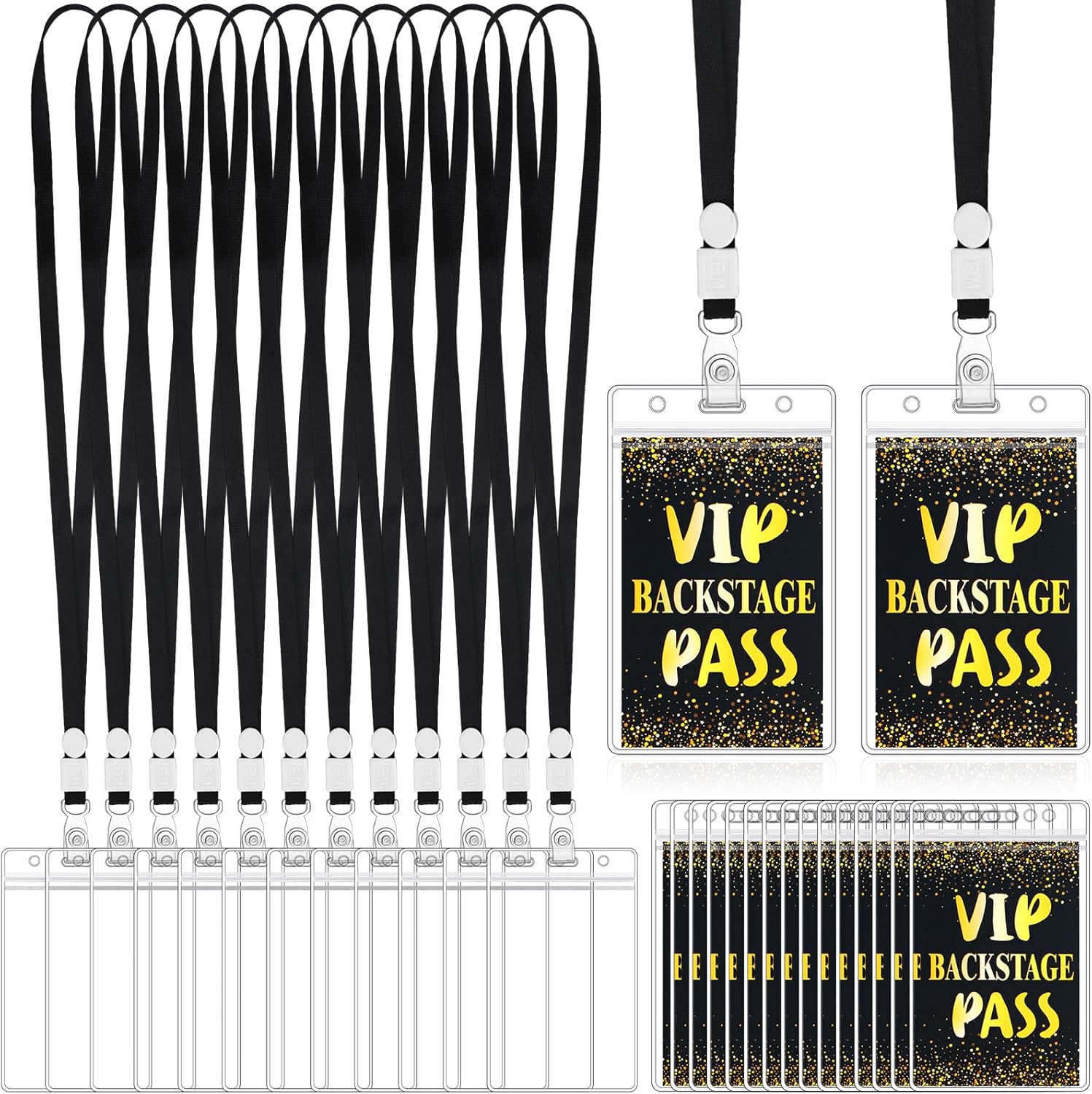 Gueevin 50 Sets VIP Badge Lanyards with Plastic VIP Pass Cards Black ...