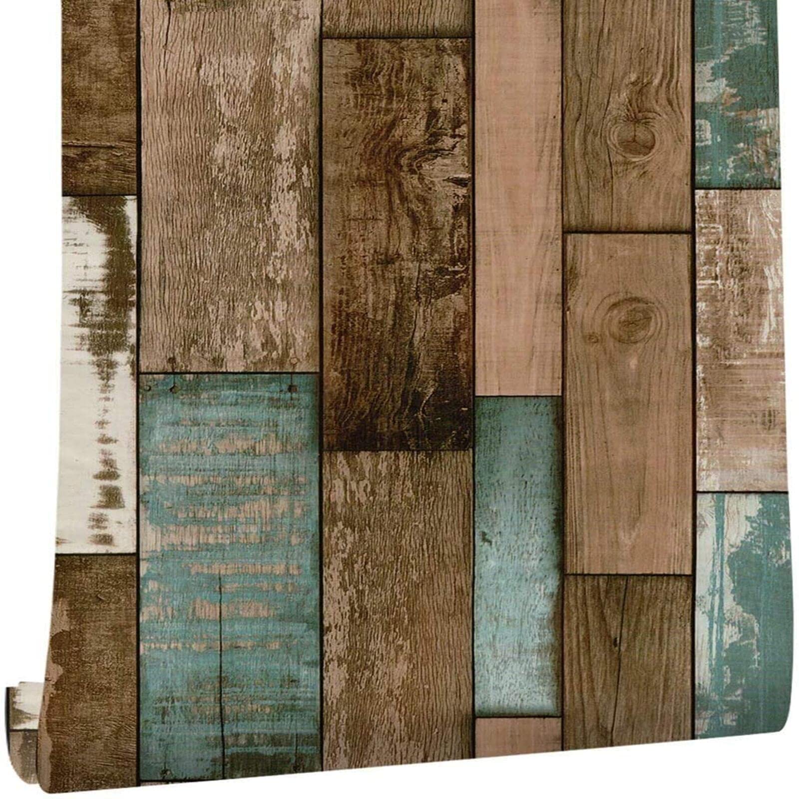 LiKiLiKi Reclaimed Wood Wallpaper Peel and Stick Wallpaper 17.71“X 197 ...