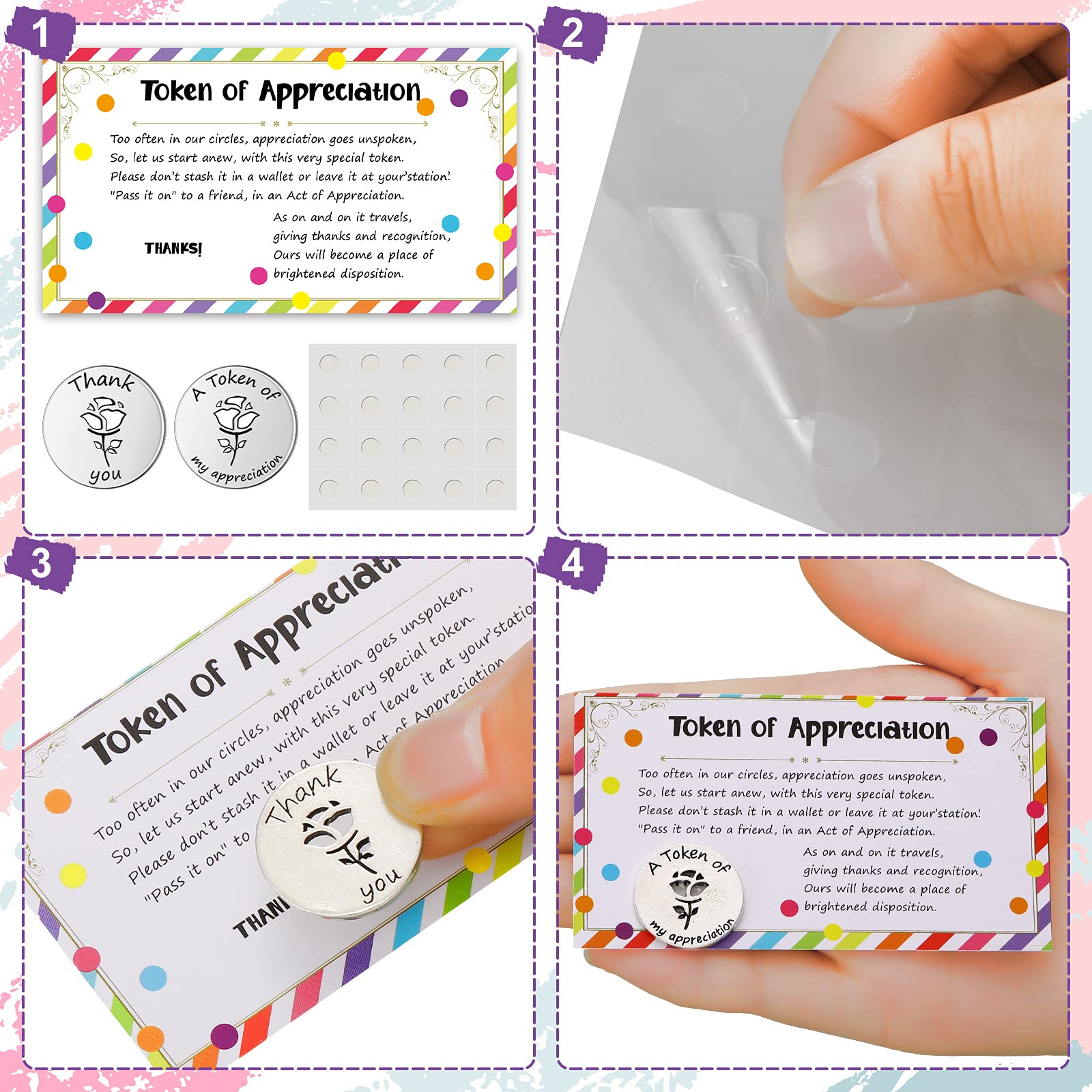 12 Sets Tokens of Appreciation and Cards Set Inspirational Quote Cards ...
