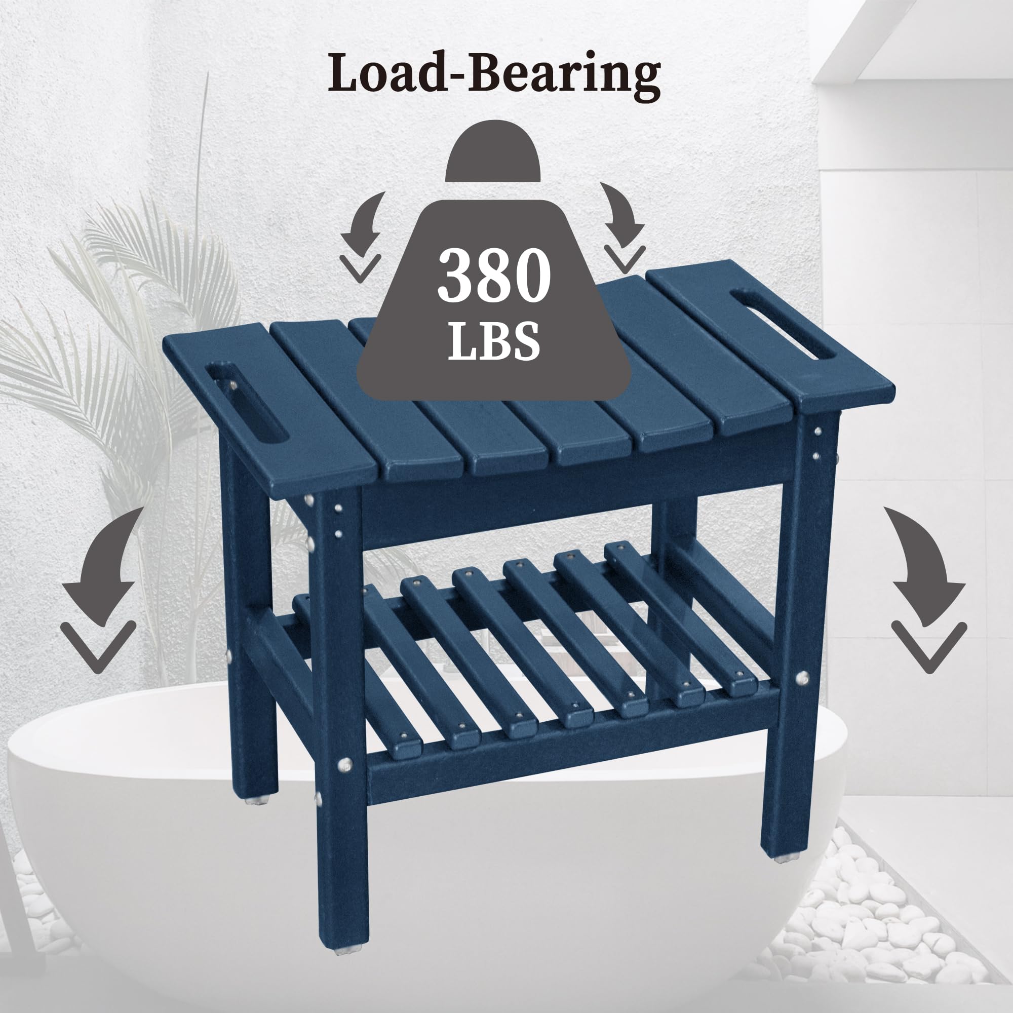 Shower Bench with Storage Shelf, HDPE Material Waterproof, Bathtub Side ...