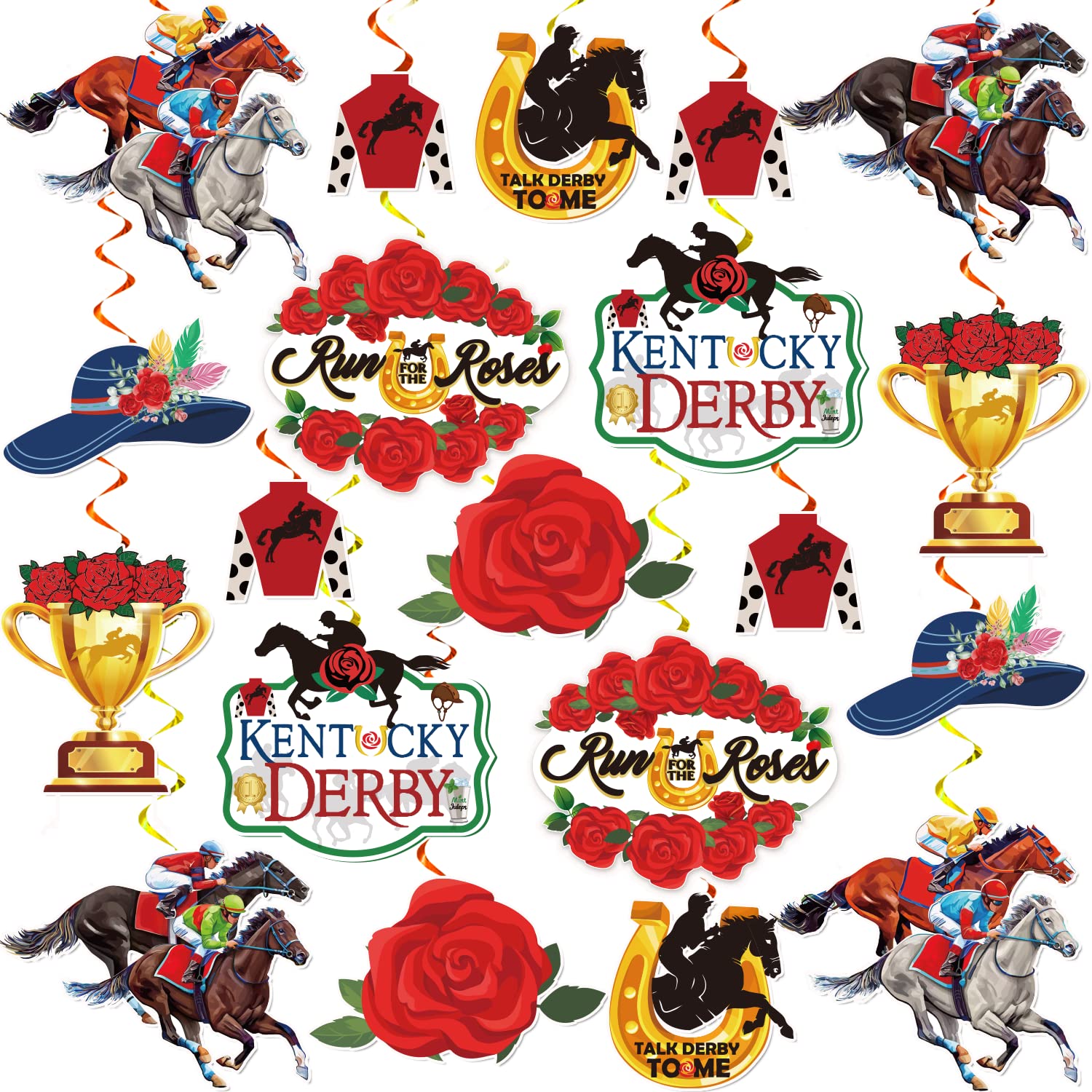 Amazon.com: 36Pcs Derby Decorations Hanging Swirls, NO-DIY Racing Horse ...