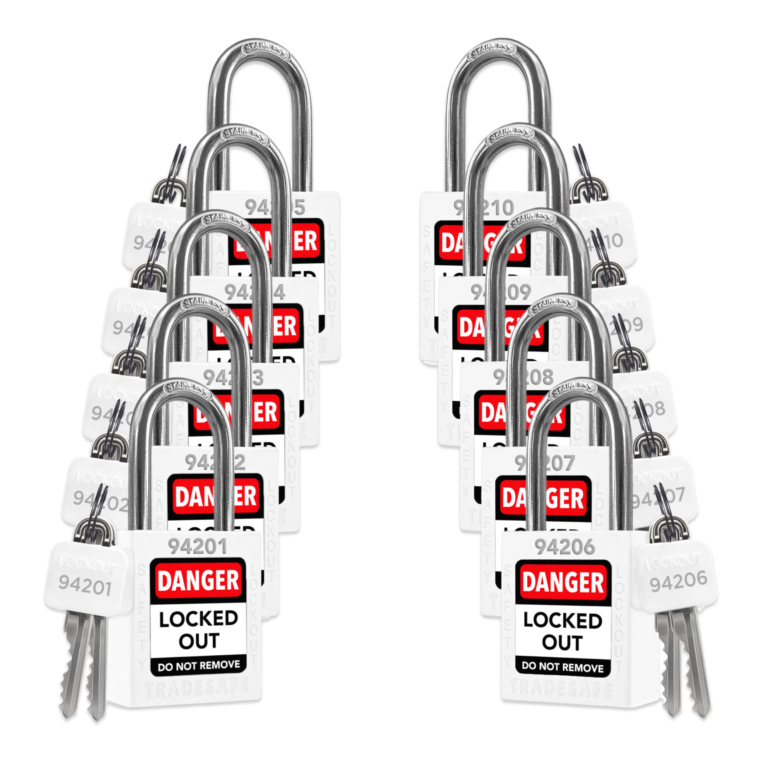 Snapklik.com : TRADESAFE Lockout Tagout Locks Set - 10 White Loto Locks