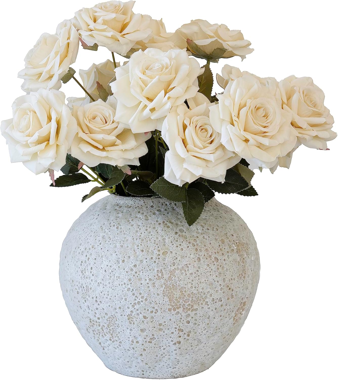 Amazon.com: CozyWel White Ceramic Vase with Ivory White Artificial Rose ...