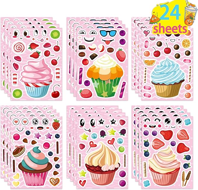 Amazon.com: 24 Sheets Make-a-face Cupcake Stickers Make Your Own ...