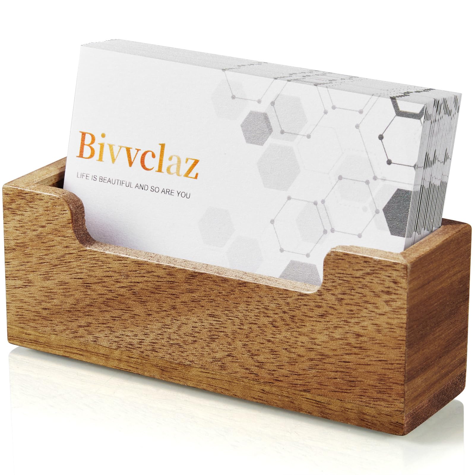 Snapklik.com : Business Card Holder Desk, Acacia Wood Business Card ...