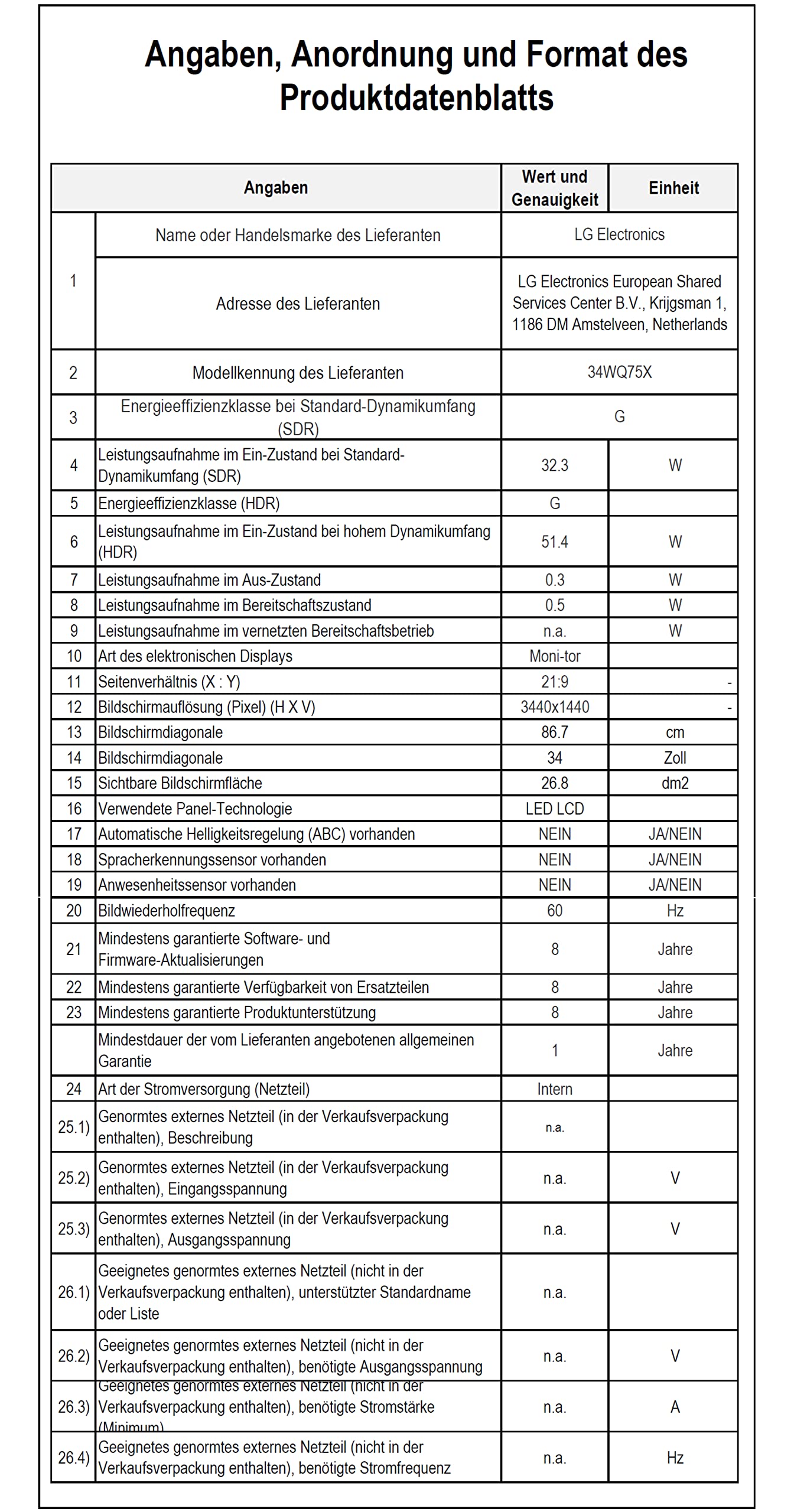 LG Electronics 34WQ75X-B.AEU IPS 21:9 UltraWide Monitor 34" , TFT-LCD ...
