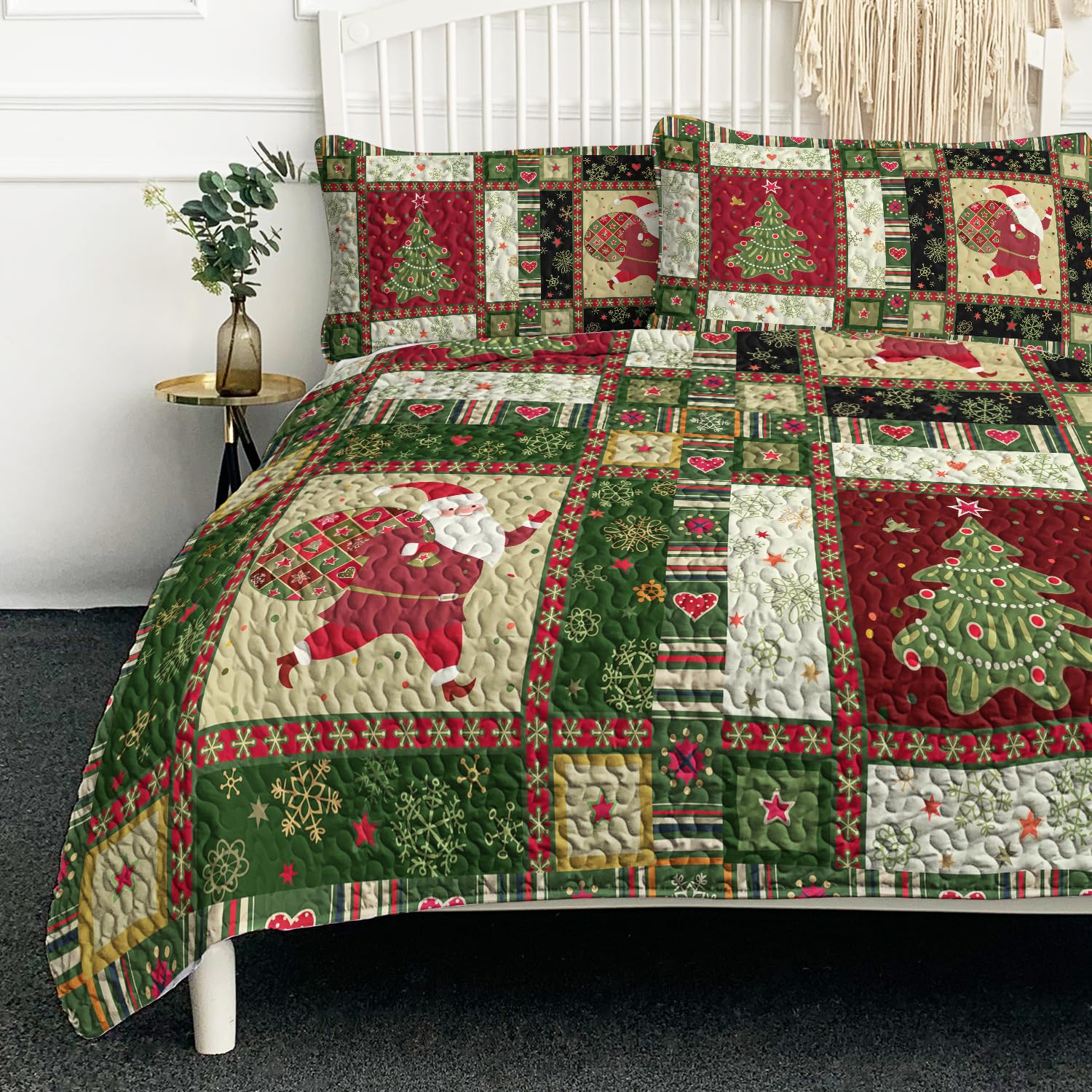 Amazon.com: BlessLiving Xmas Buffalo Check Quilt Set Green Red Plaid ...