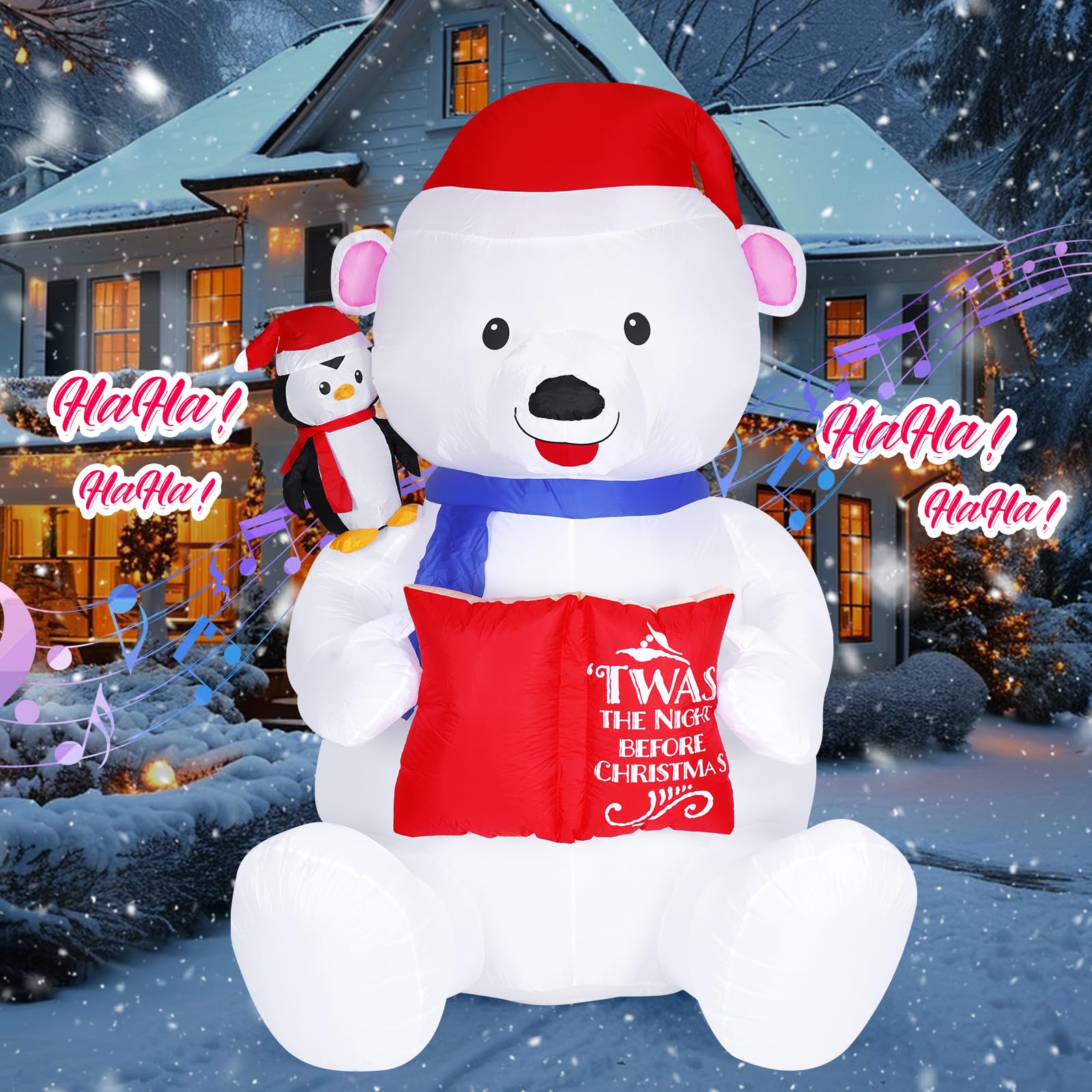 Amazon.com: 8FT Christmas Blow Up White Bear Holding Book Yard ...