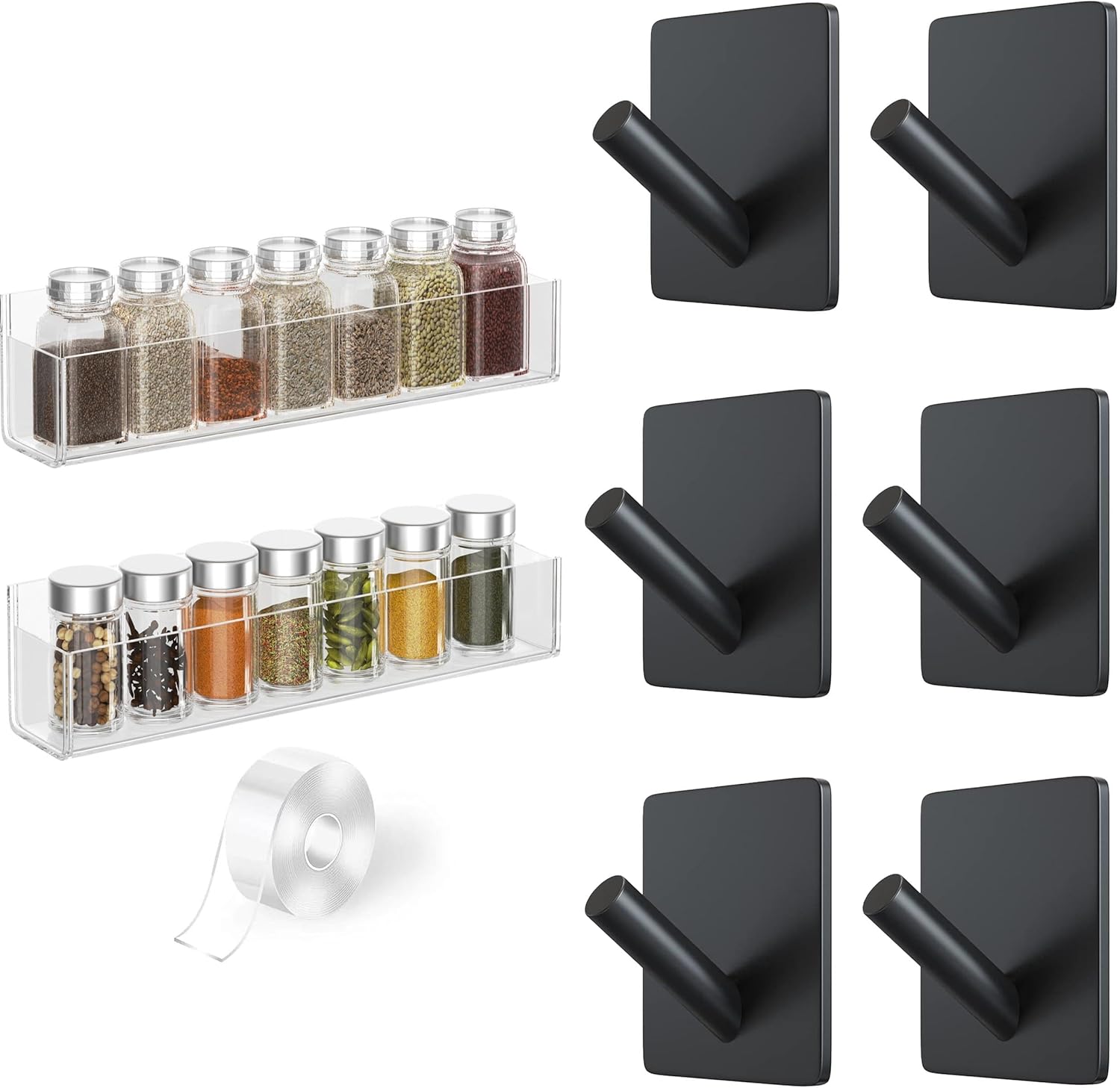 Amazon.com: PMMASTO Adhesive Acrylic Spice Rack Organizer & Black ...